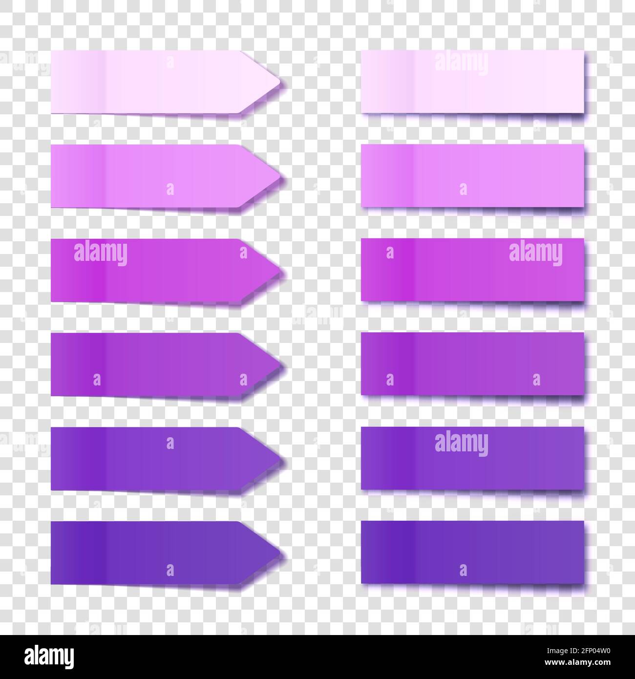 Realistic purple sticky notes collection. Arrow flag tabs. Post note ...