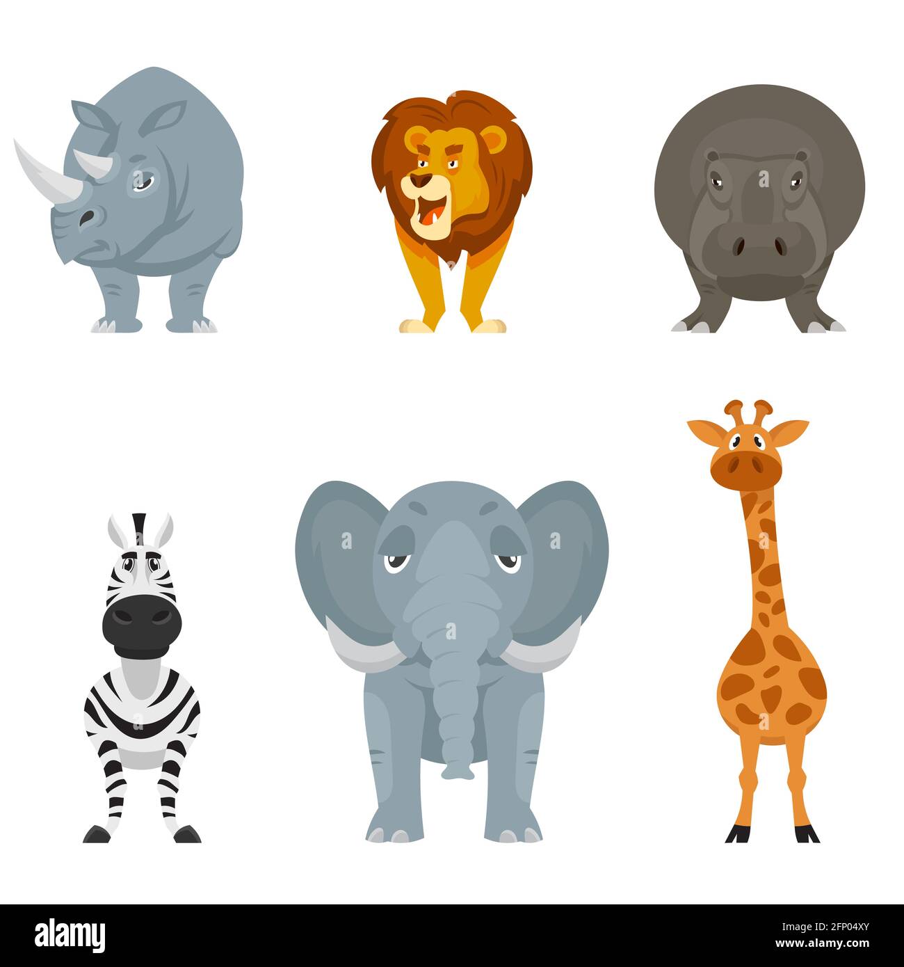 Set of african animals front view. Wildlife inhabitants in cartoon ...