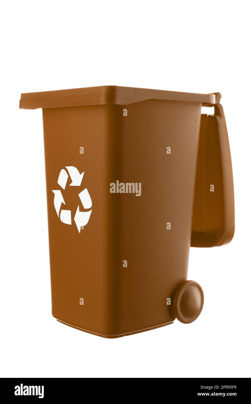 Plastic brown trash can isolated on white background Stock Photo - Alamy