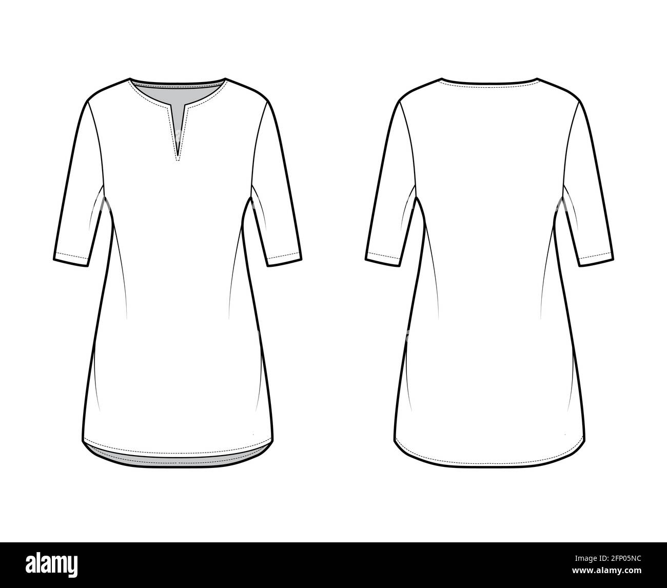 Dress tunic technical fashion illustration with elbow sleeves ...
