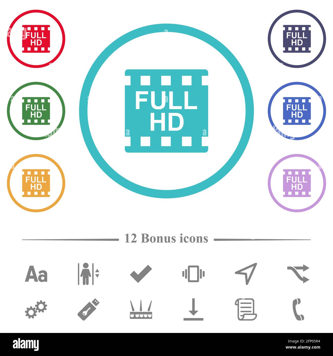 Full HD movie format flat color icons in circle shape outlines. 12 ...