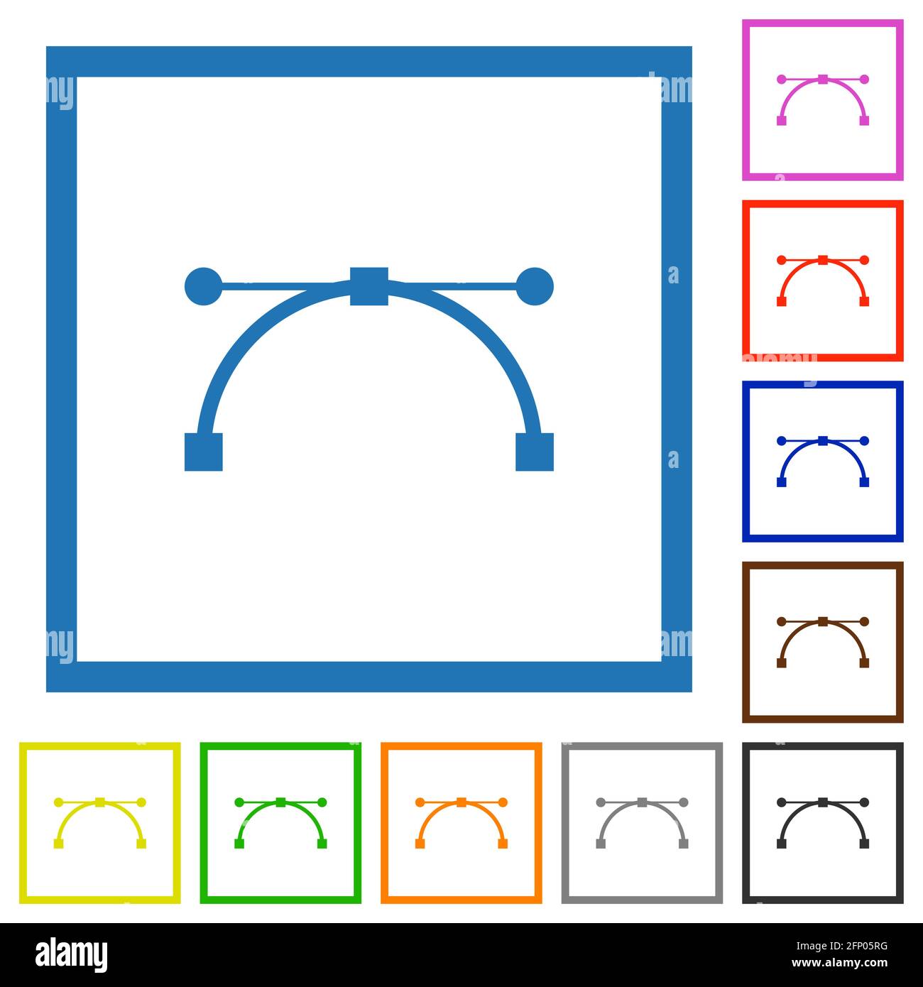 Vector curve and edit points flat color icons in square frames on white ...