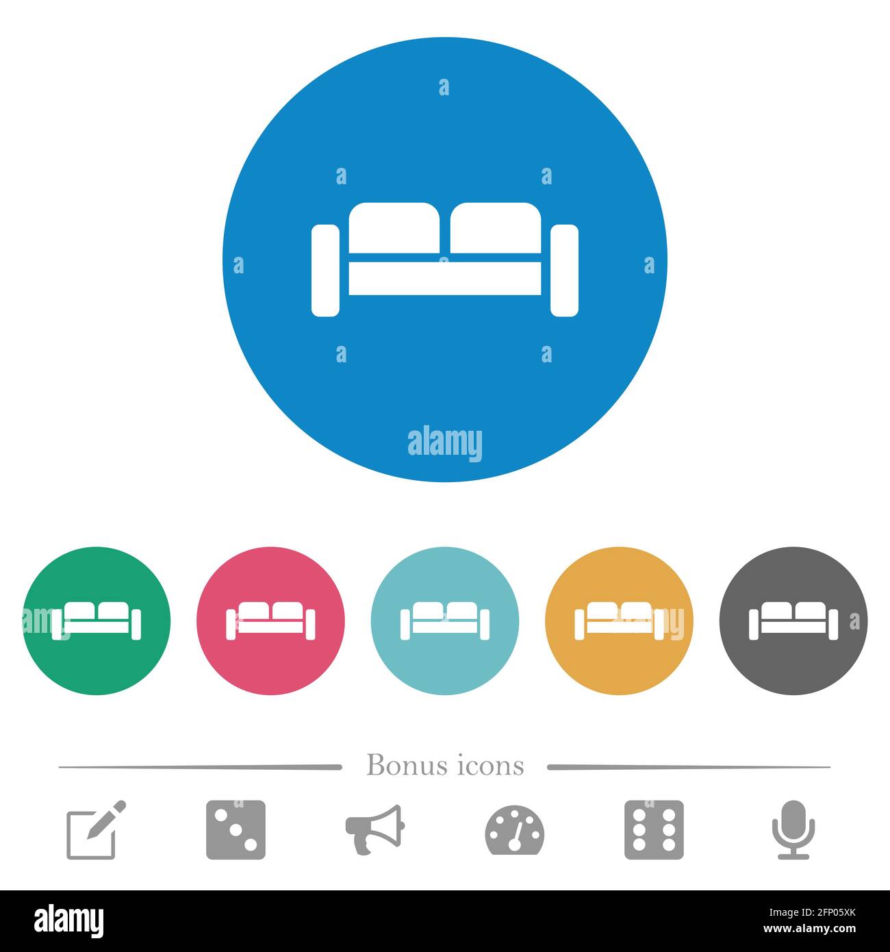 Sofa flat white icons on round color backgrounds. 6 bonus icons ...