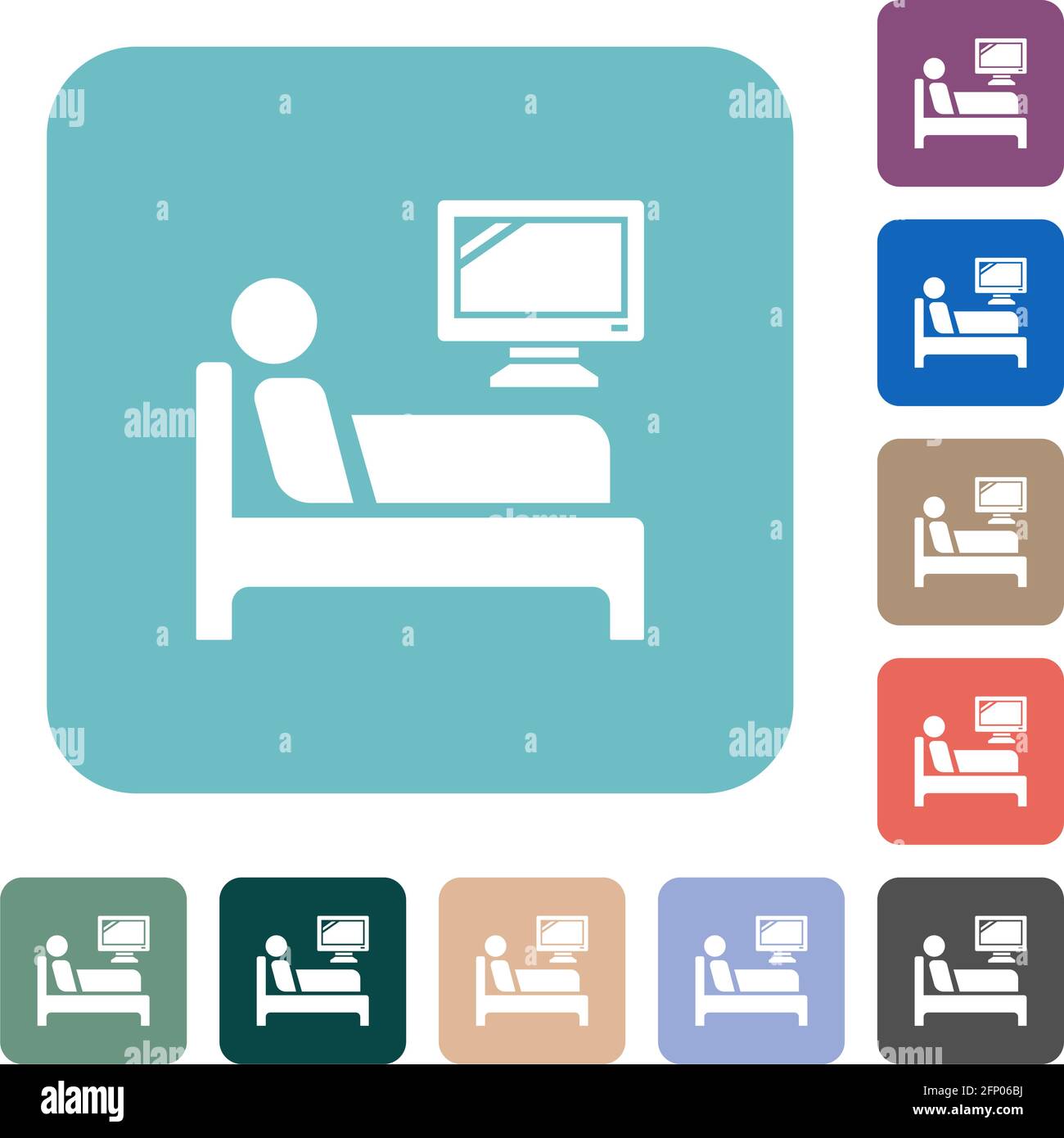 Hospital ward white flat icons on color rounded square backgrounds ...