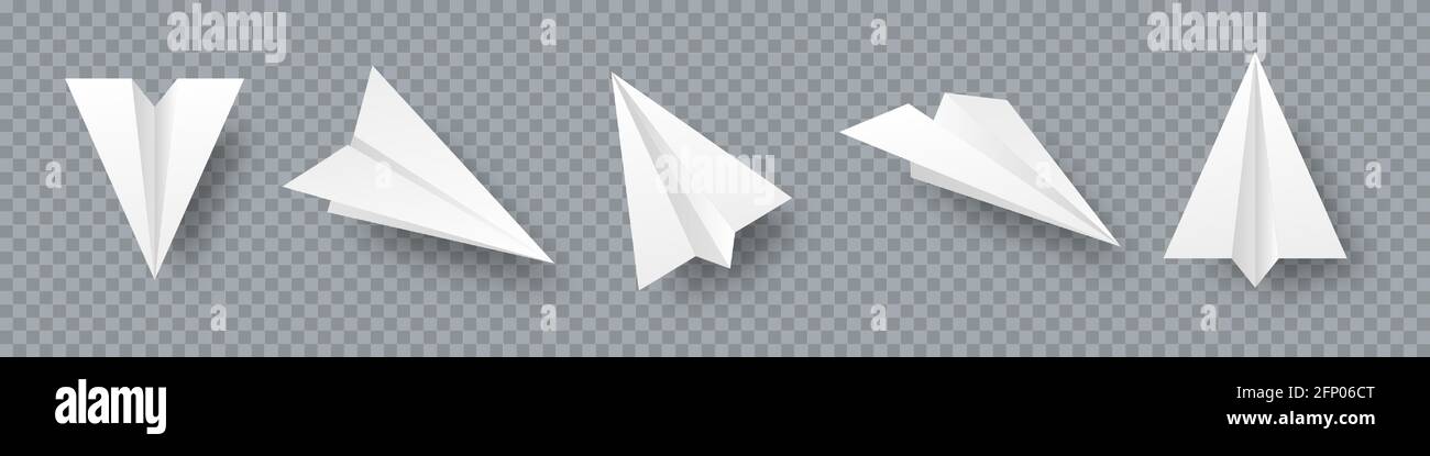 Realistic handmade paper planes collection on transparent background ...