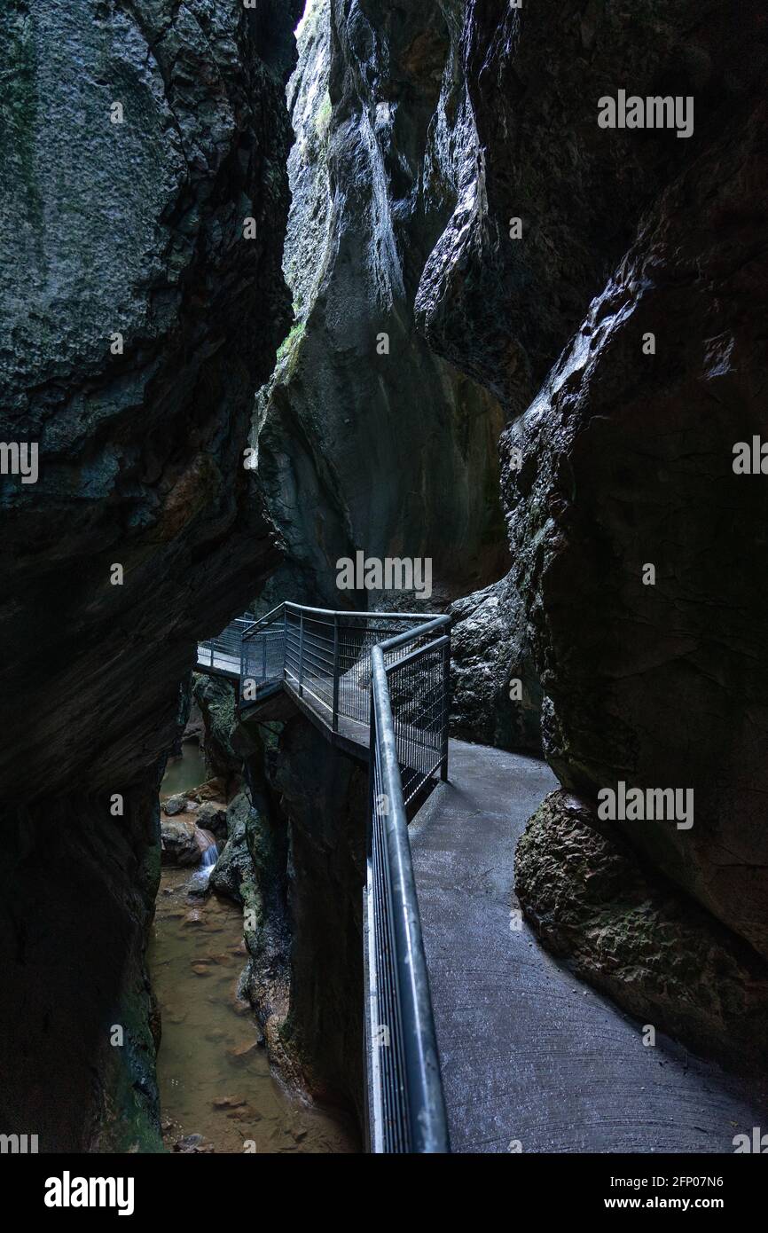 Vertical shot of the Yecla gorge and its walkway in Burgos, Spain Stock ...