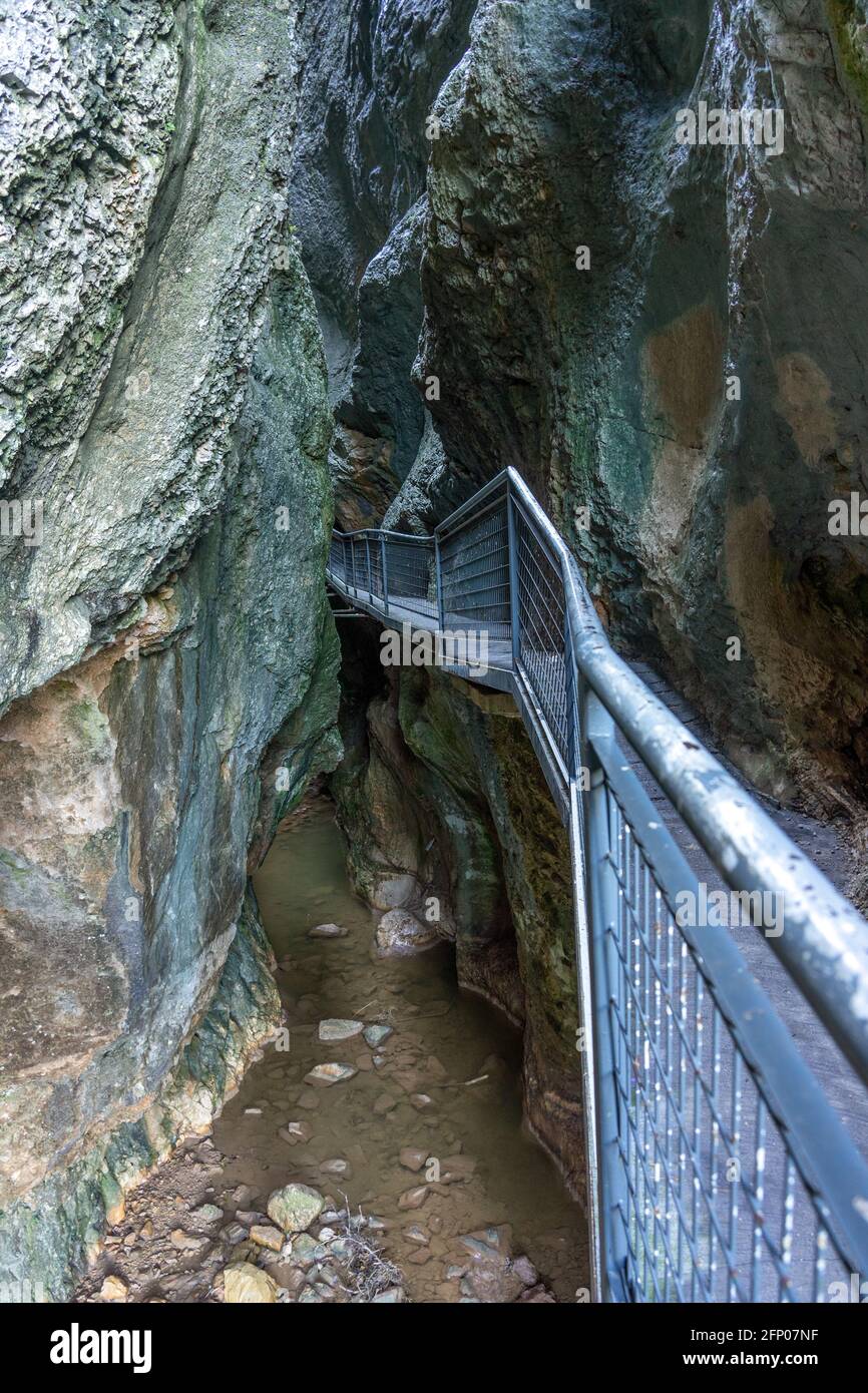 Vertical shot of the Yecla gorge and its walkway in Burgos, Spain Stock ...