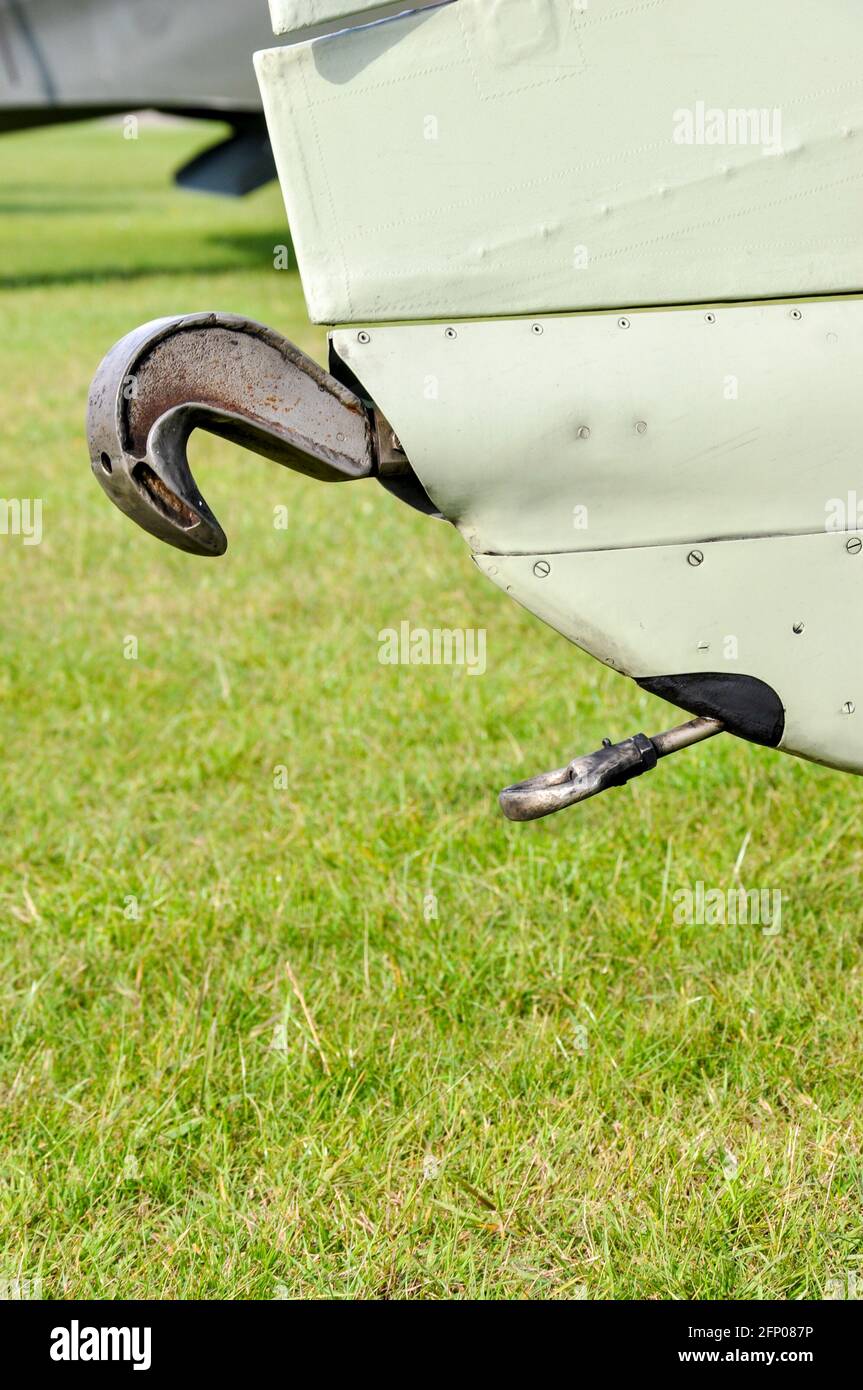 Arrester hook of Supermarine Seafire fighter plane, naval version of ...