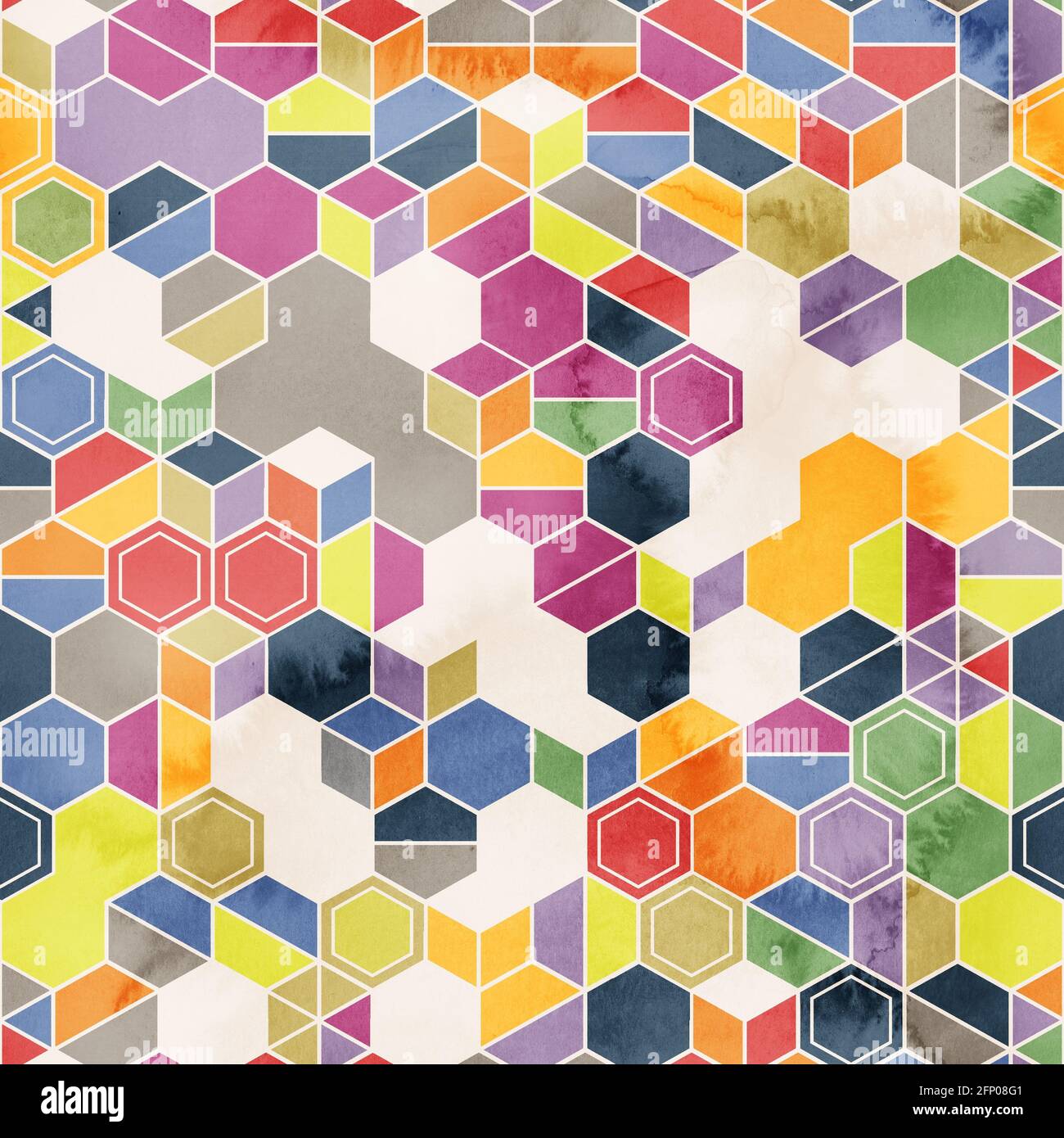 Seamless pattern of hexagons in random colors in watercolor Stock Photo ...