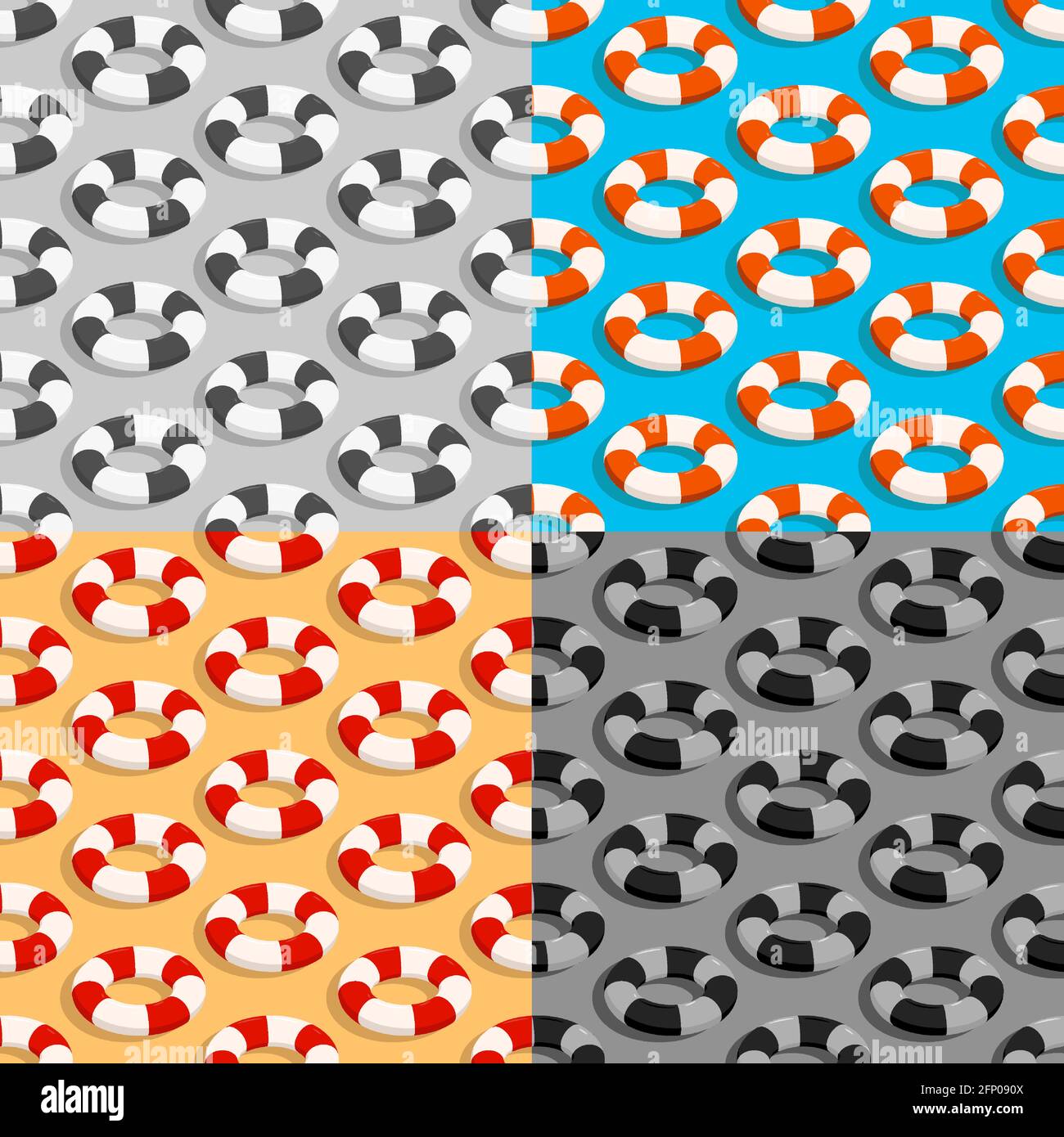 set of seamless patterns with red white life buoy. Ornament for ...