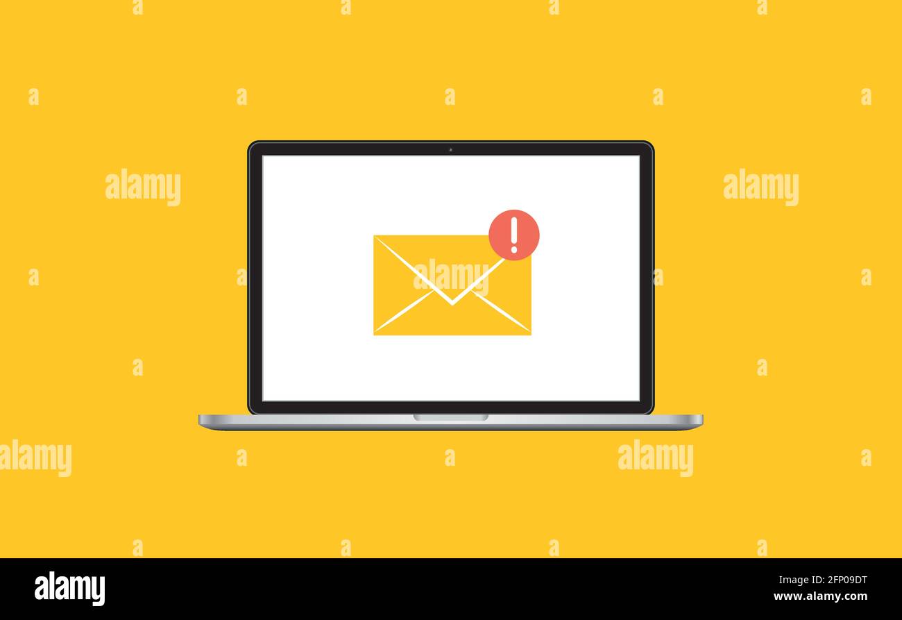 Laptop with new email envelope. Computer and document on screen. Flat ...