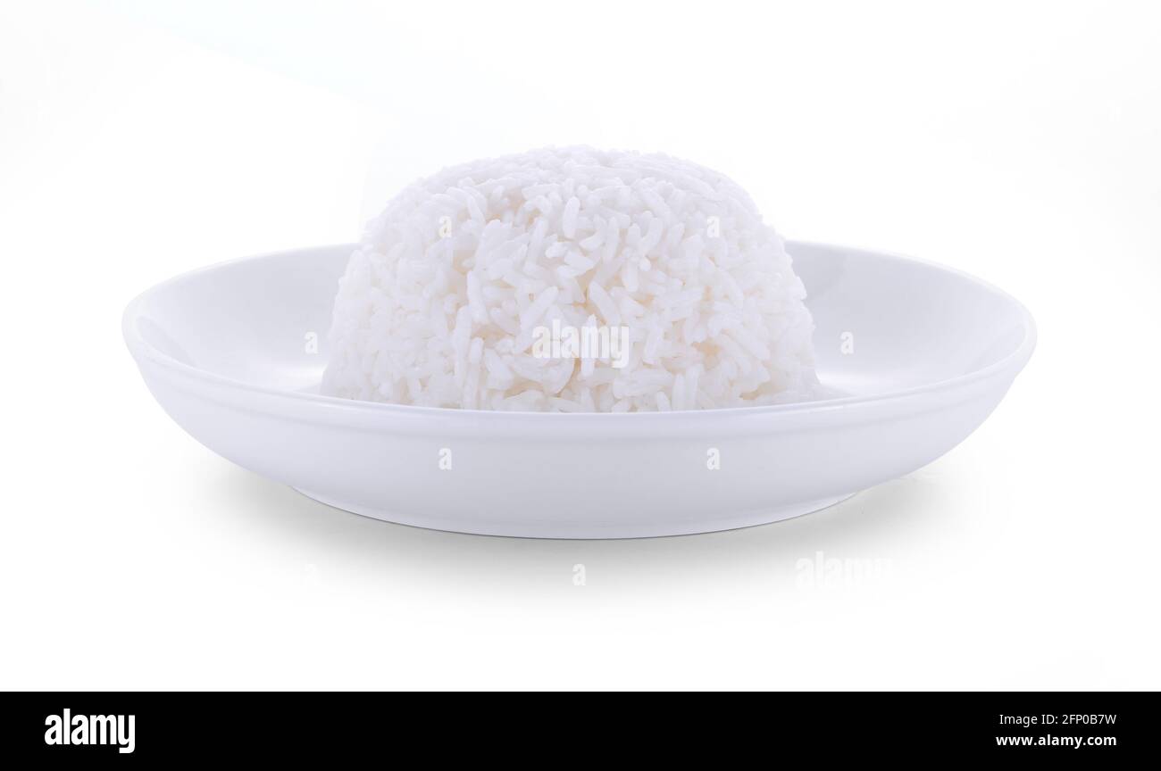 rice in plate isolated on white background Stock Photo - Alamy