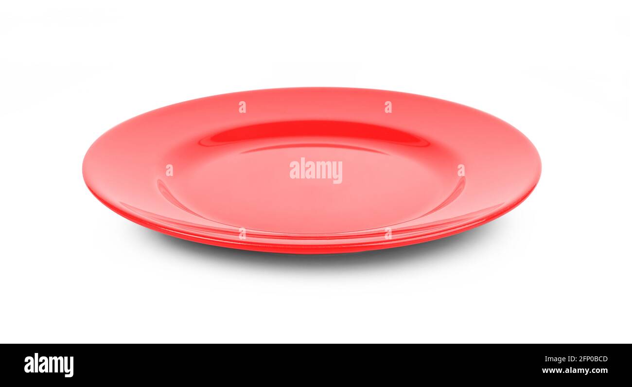 red plate isolated on white background Stock Photo - Alamy