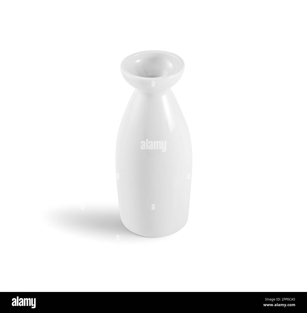 white ceramic japanese traditional sake bottle on white background ...