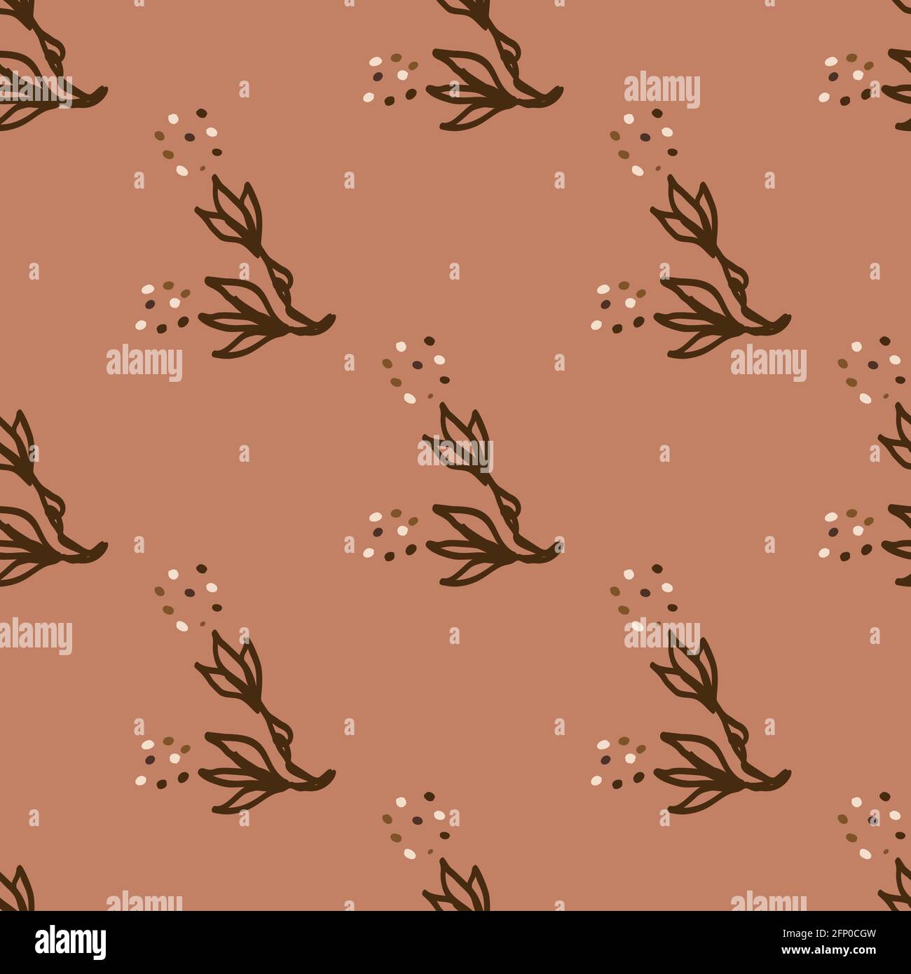 Seamless Minimalist Doodle Floral Pattern Background Calm Boho Earthy Tone Color Wallpaper