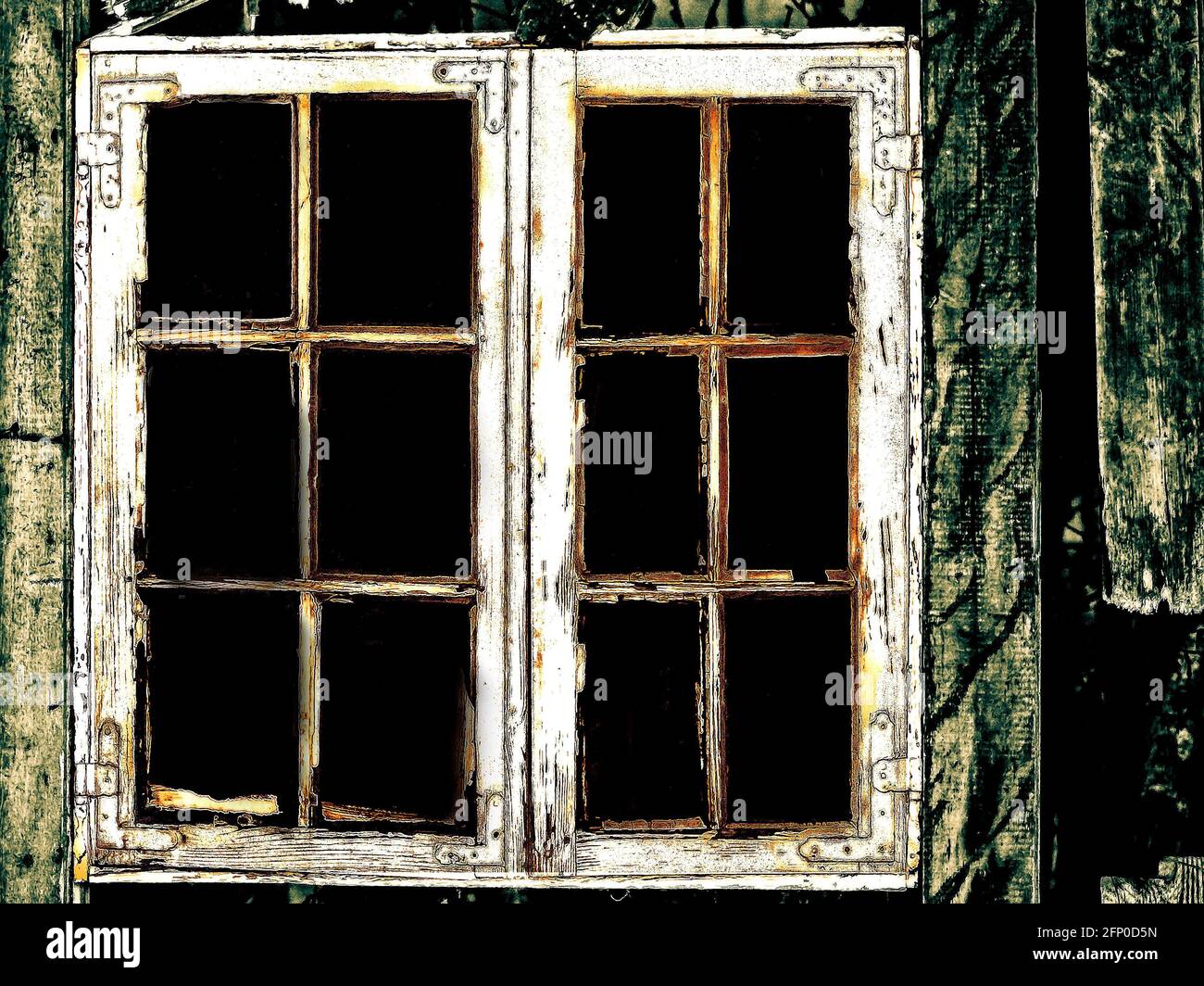 Illustration of an old white window Stock Photo - Alamy