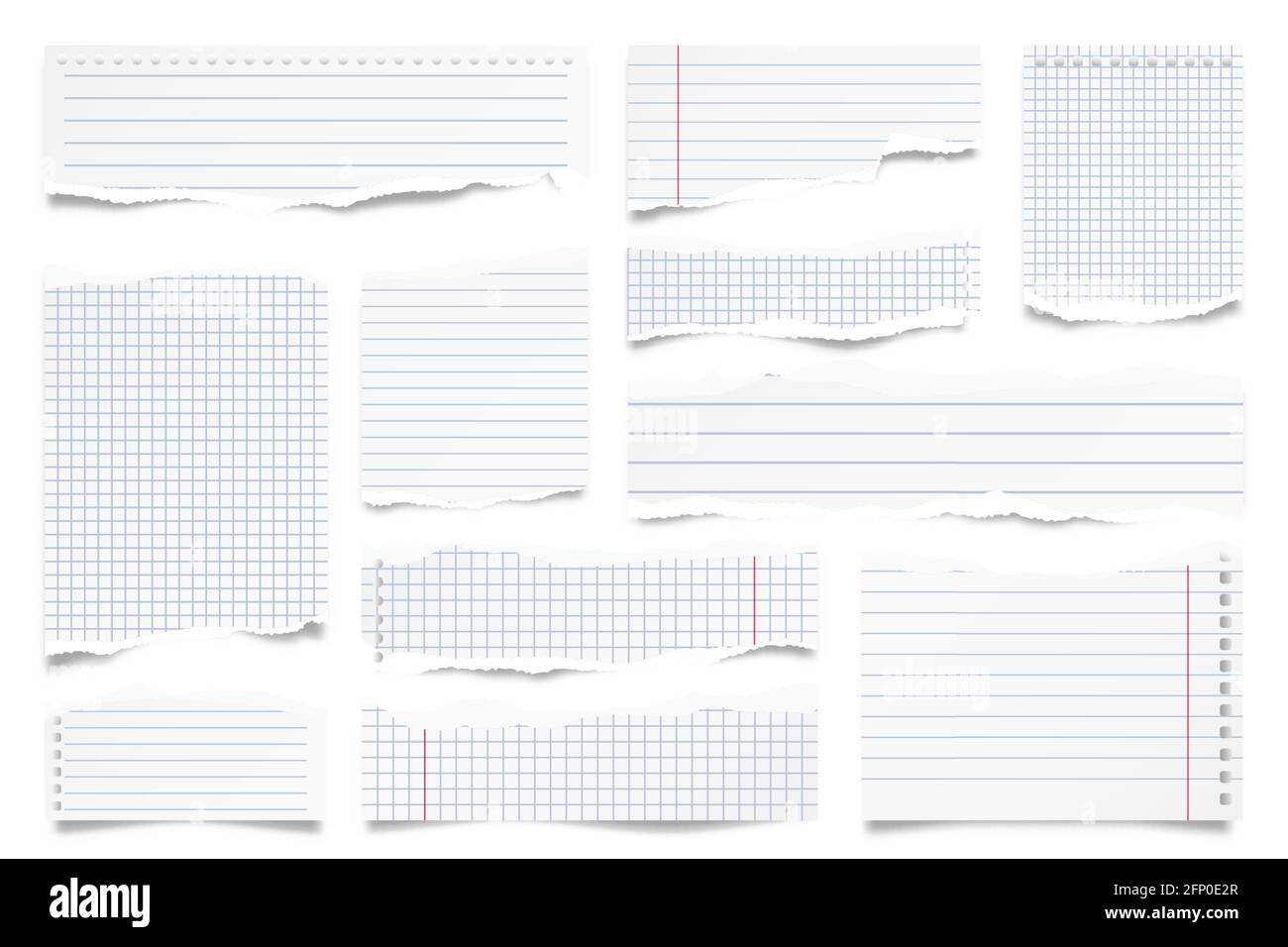 Ripped paper strips isolated on white background. Realistic lined paper ...