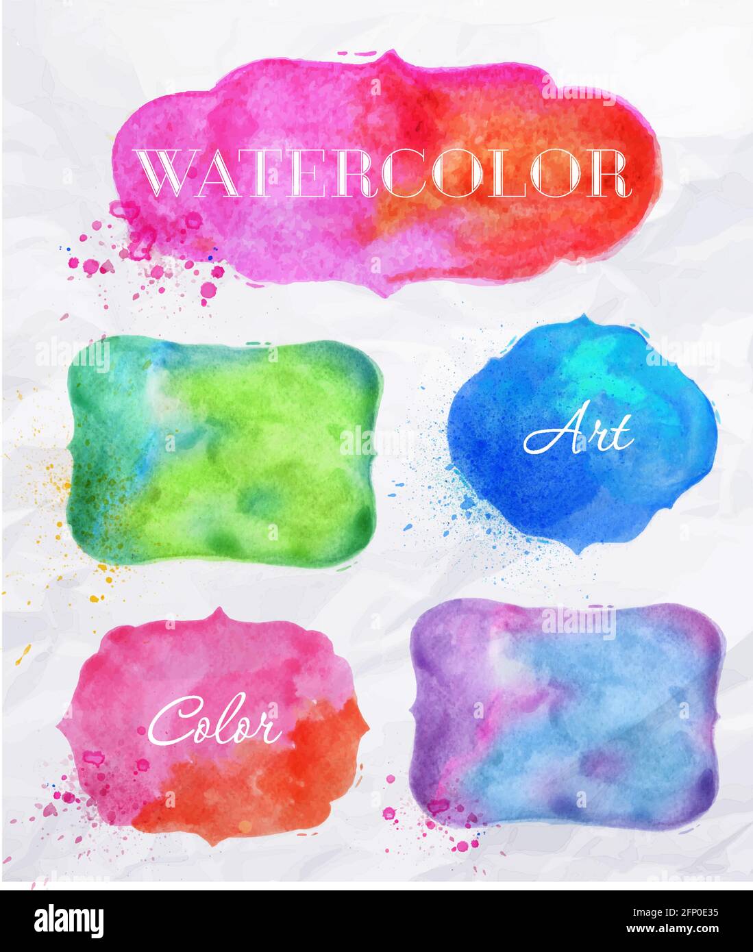 Set watercolor labels design elements, vintage frame handmade aquarelle ...