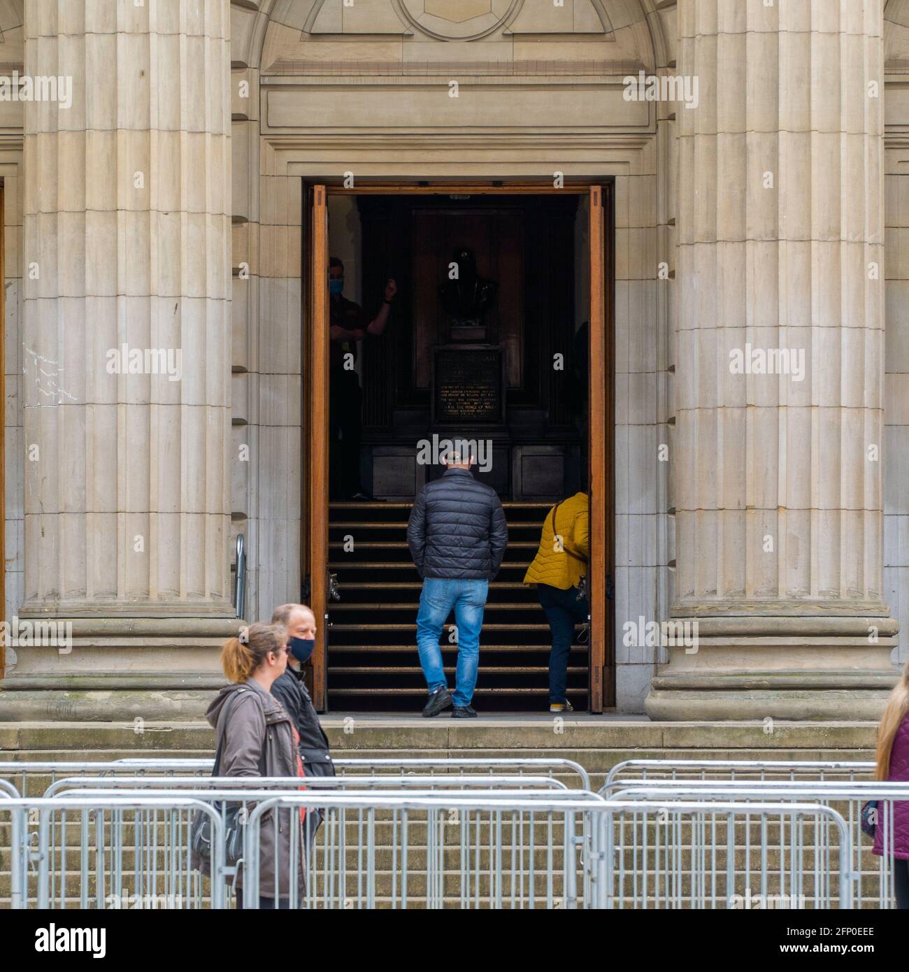 Members of the public queue at a mass NHS Tayside covid-19 vaccination ...