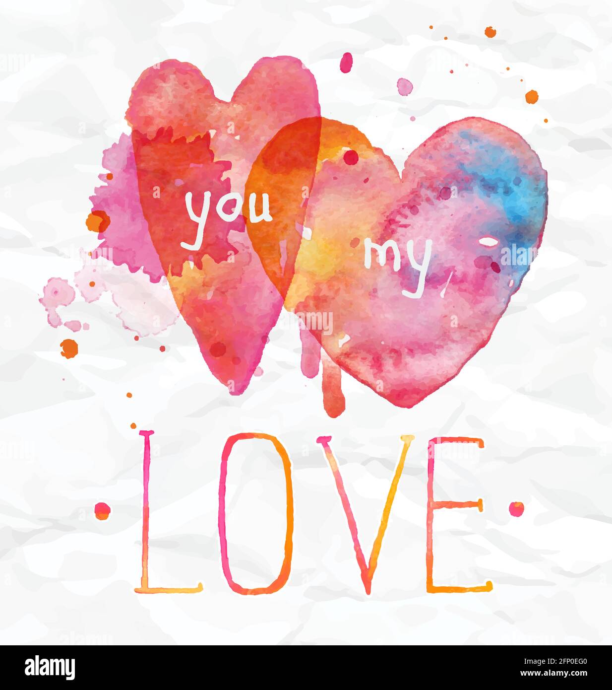 Watercolor Valentines Day Hearts lettering You my love in pink, red ...