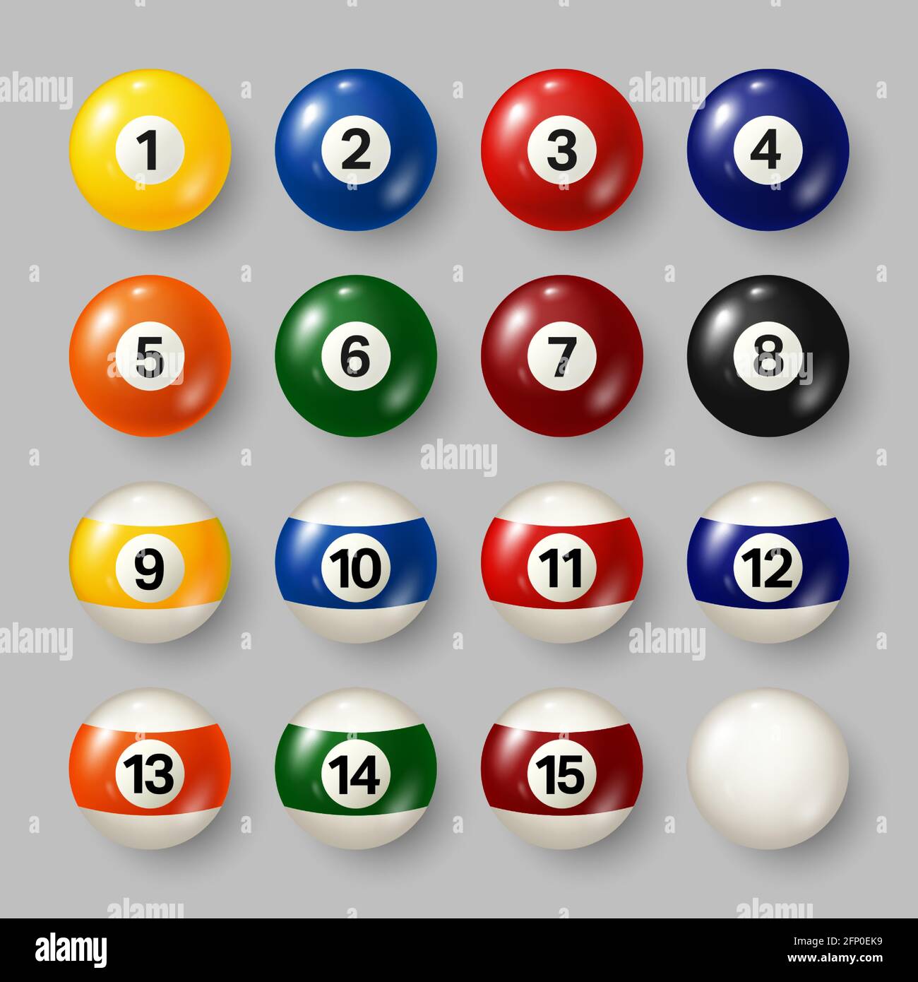Colorful billiard, pool balls with numbers on gray background ...