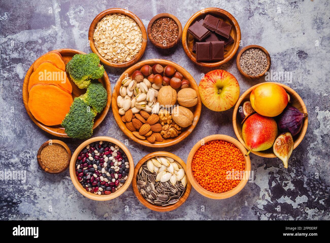 Products rich in fiber. Healthy diet food. Top view Stock Photo - Alamy