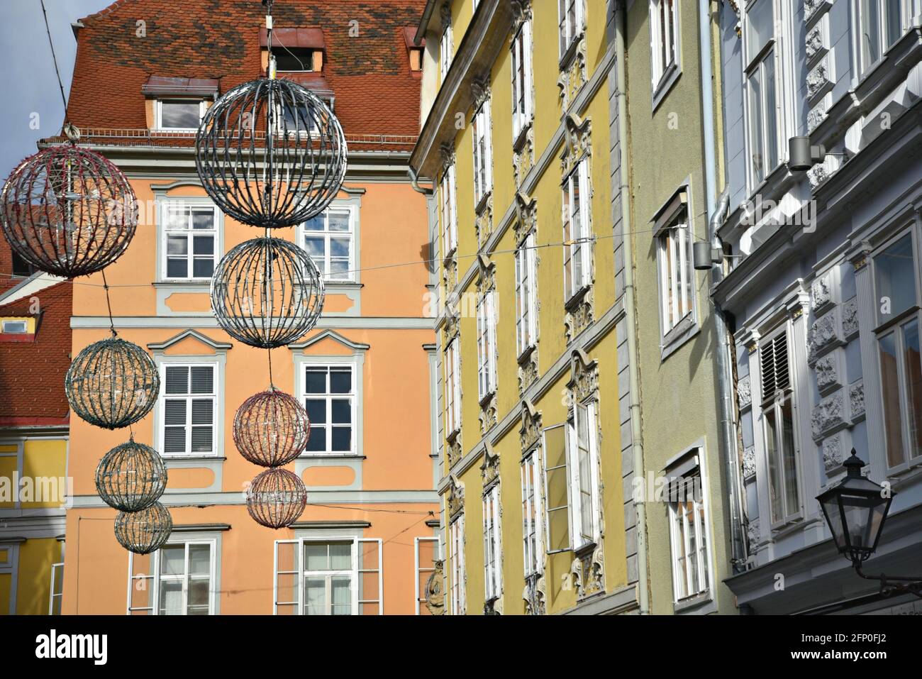 Baroque and Gothic style buildings with festive Christmas decorations ...