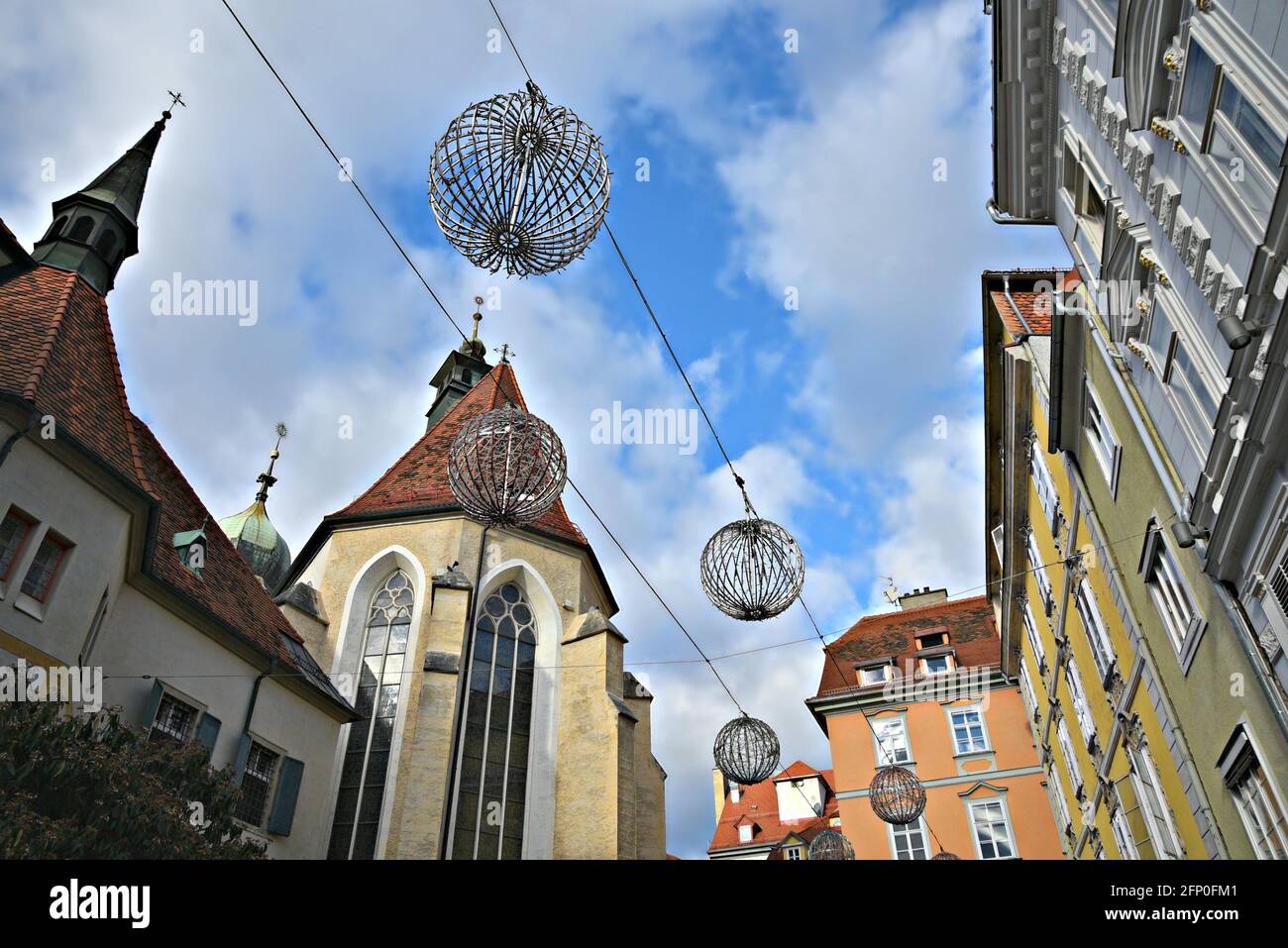 Baroque and Gothic style buildings with festive Christmas decorations ...