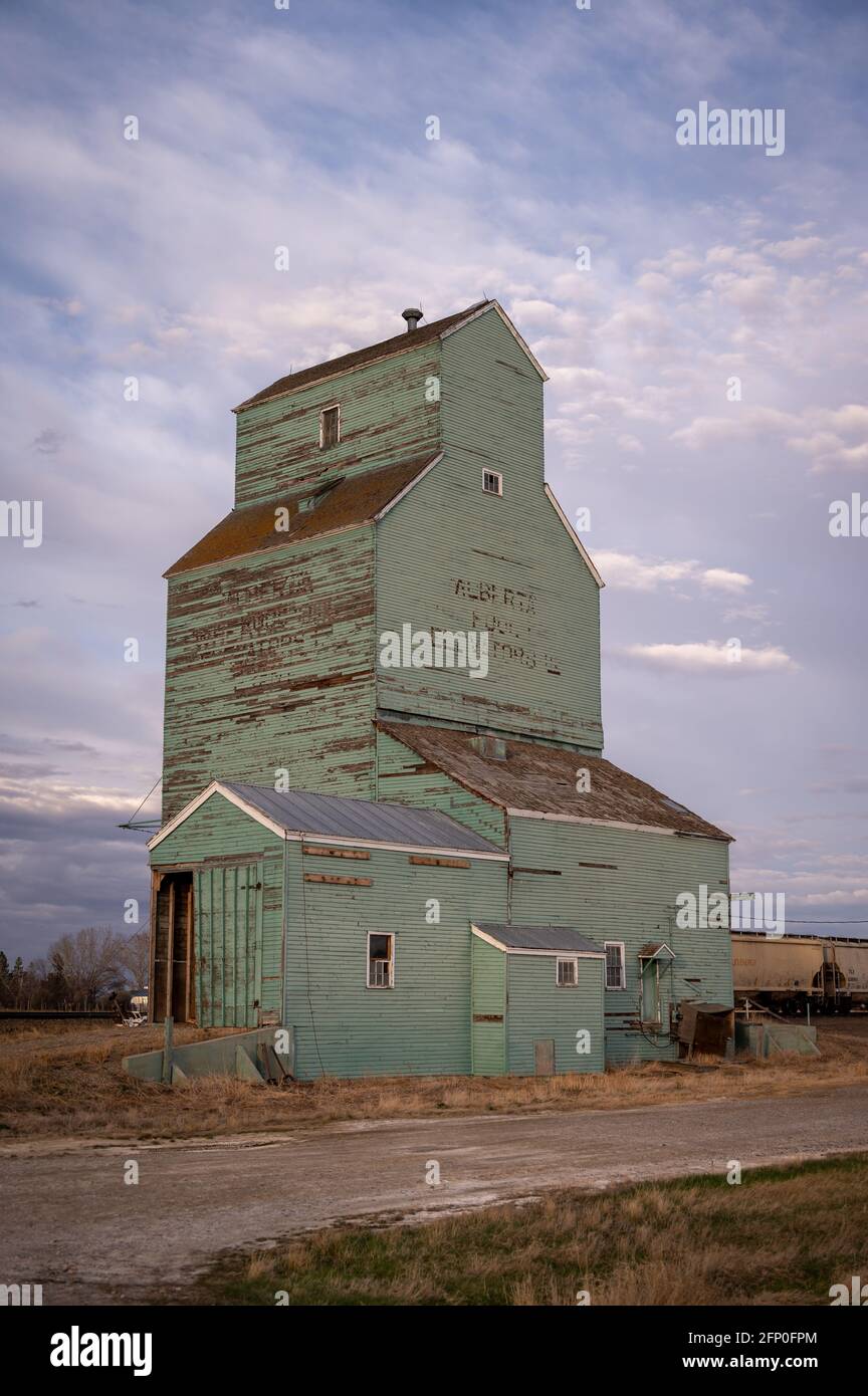 Brant, Alberta - May 7, 2021: Brant's old Alberta Wheat Pool grain ...
