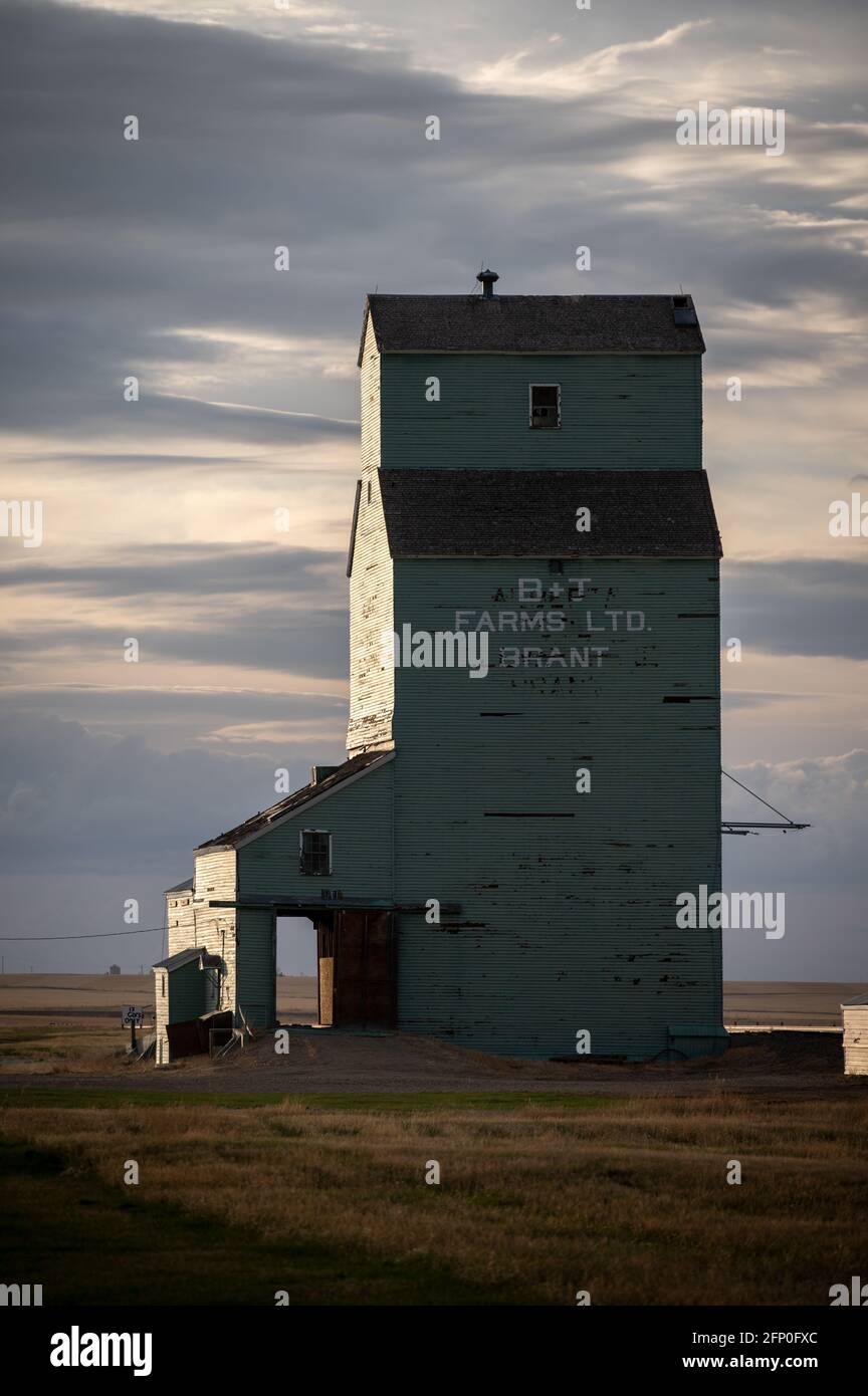 Brant, Alberta - May 7, 2021: Brant's old Alberta Wheat Pool grain ...