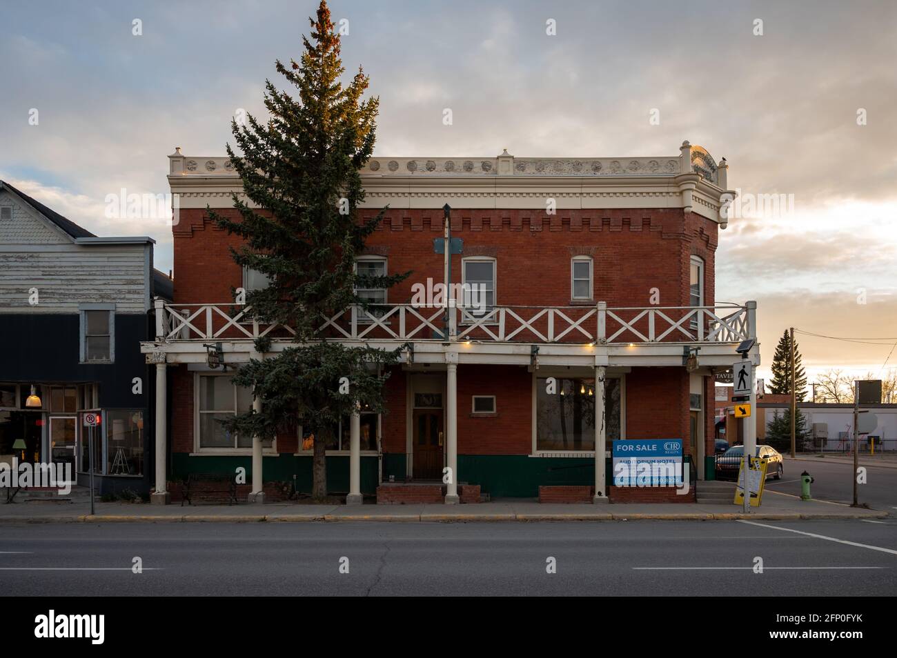 Nanton, Alberta - May 7, 2021: Facade of historical buildings in the ...