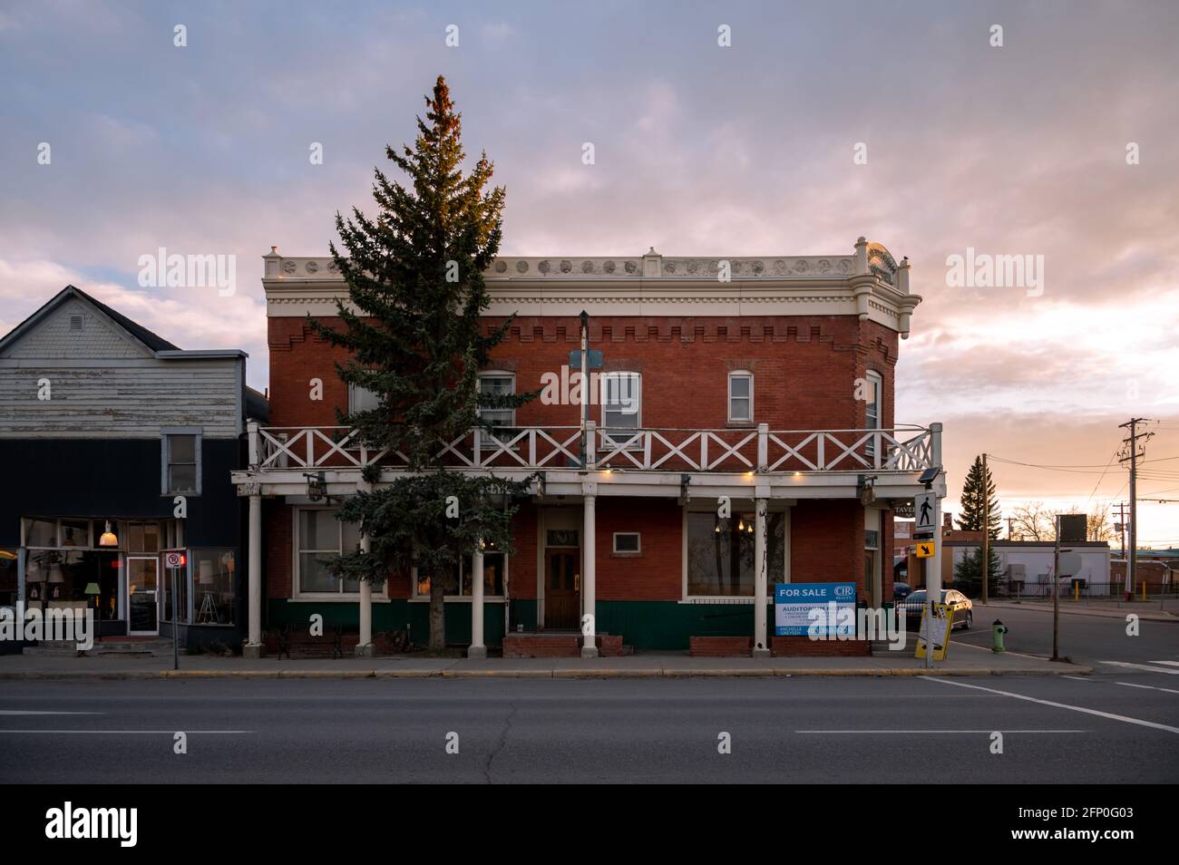 Nanton, Alberta - May 7, 2021: Facade of historical buildings in the ...