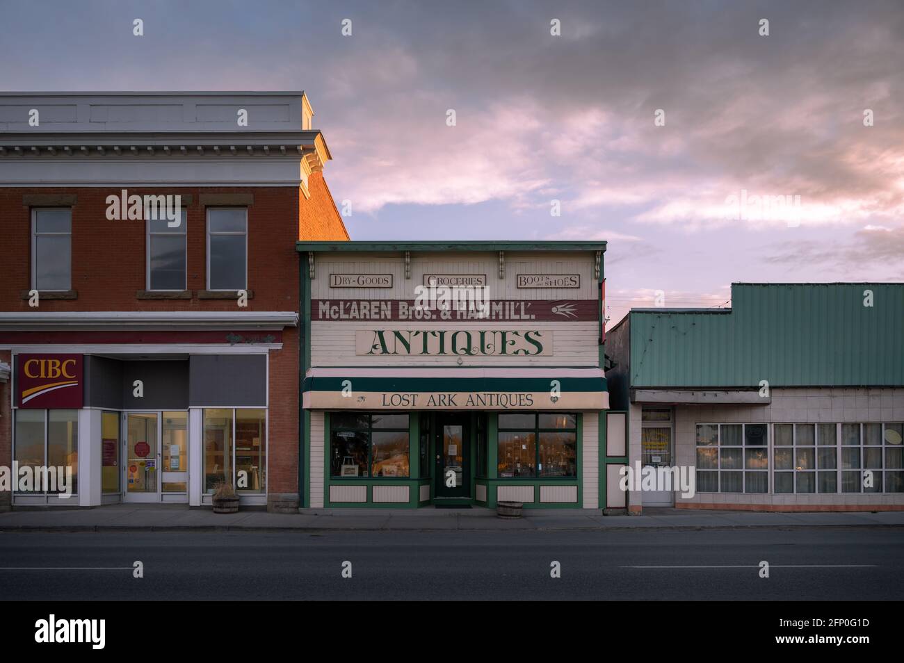 Nanton, Alberta - May 7, 2021: Facade of historical buildings in the ...
