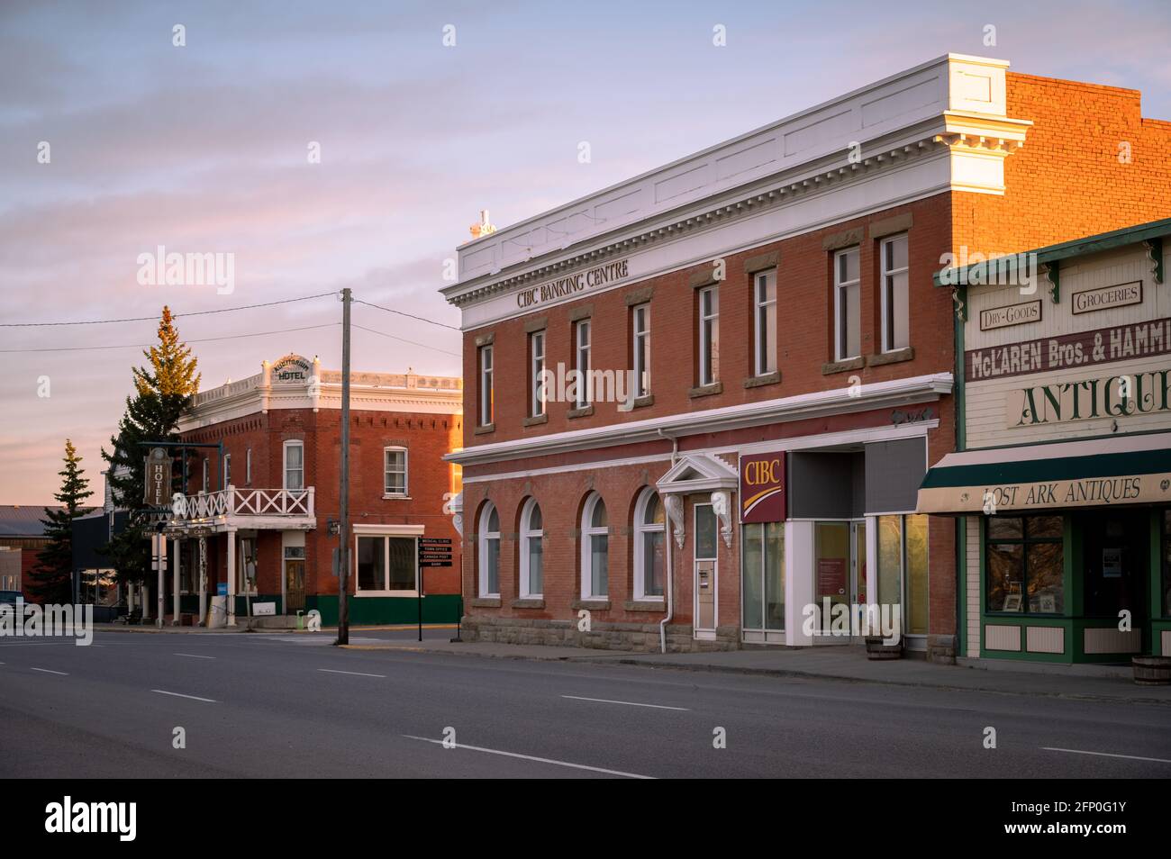 Nanton, Alberta - May 7, 2021: Facade of historical buildings in the ...