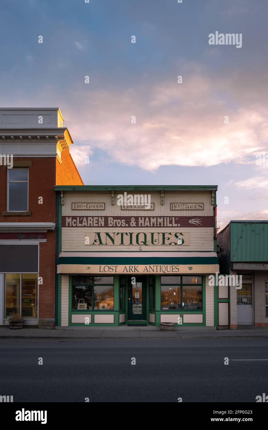 Nanton, Alberta - May 7, 2021: Facade of historical buildings in the ...