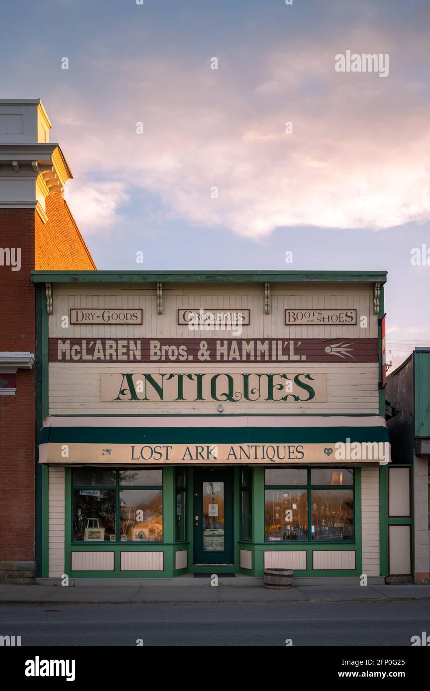 Nanton, Alberta - May 7, 2021: Facade of historical buildings in the ...