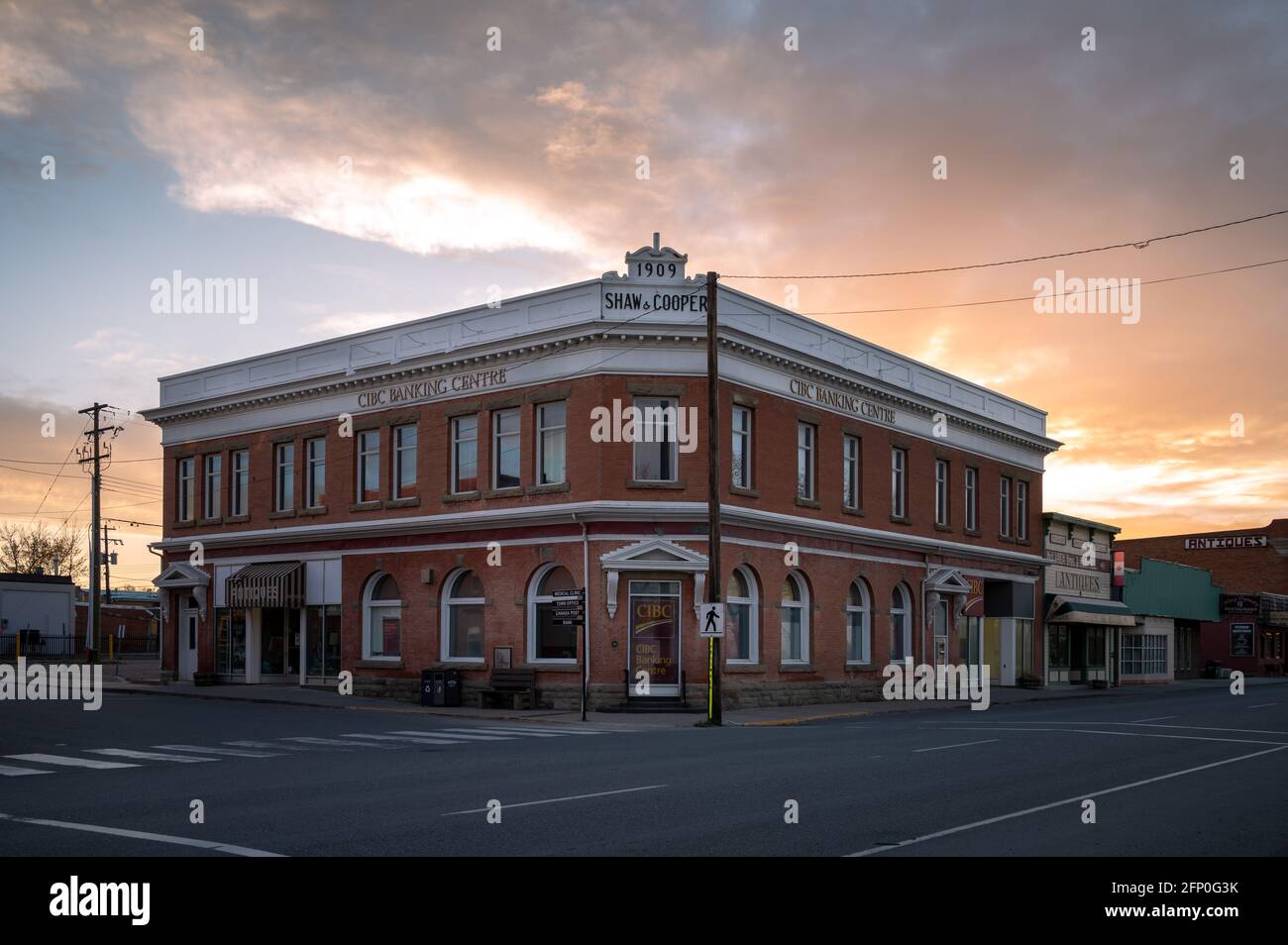 Nanton, Alberta - May 7, 2021: Facade of historical buildings in the ...