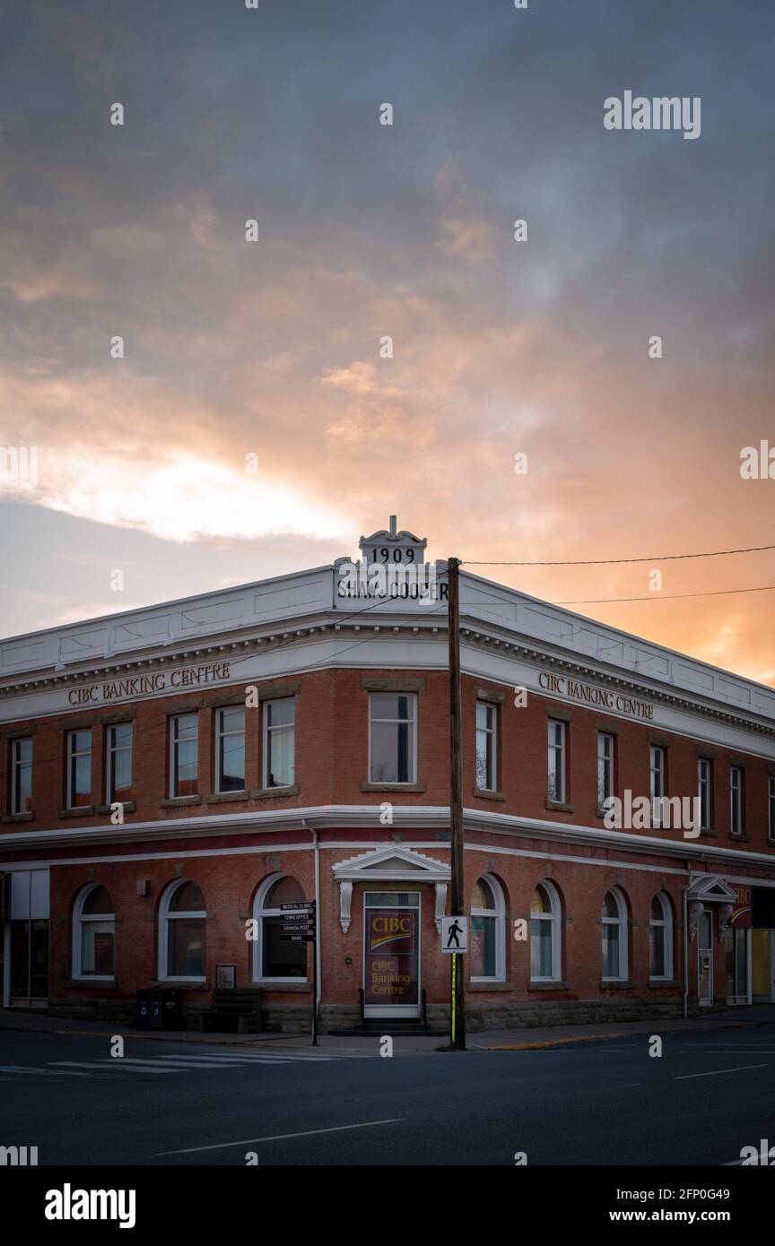 Nanton, Alberta - May 7, 2021: Facade of historical buildings in the ...