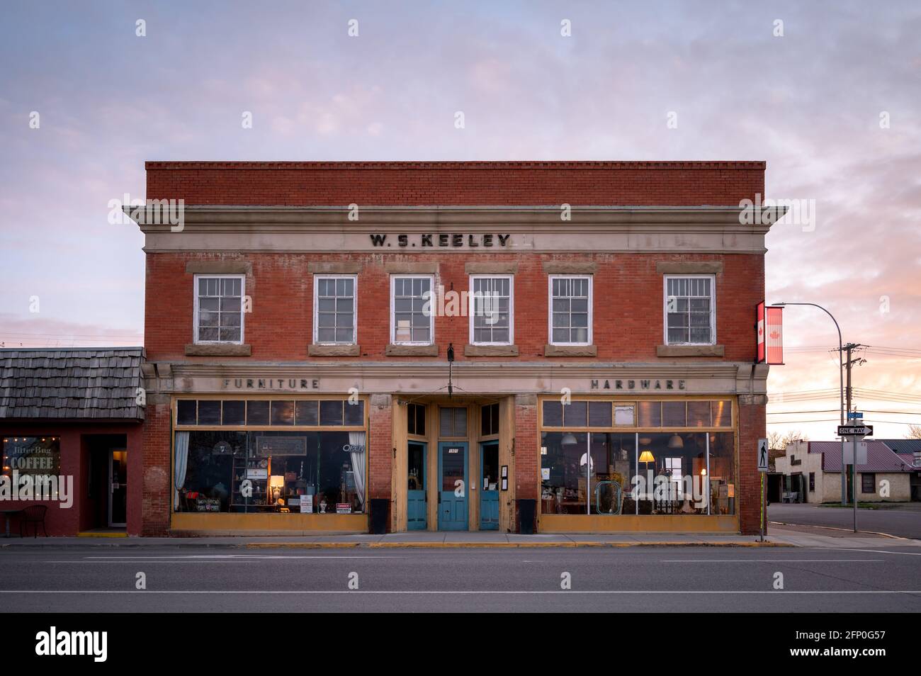 Nanton, Alberta - May 7, 2021: Facade of historical buildings in the ...