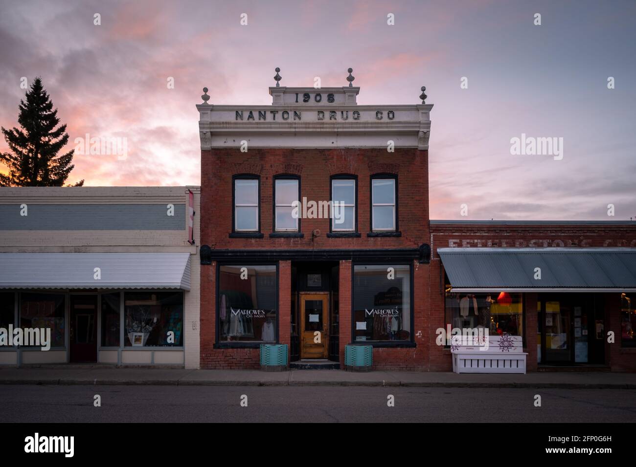 Nanton, Alberta - May 7, 2021: Facade of historical buildings in the ...