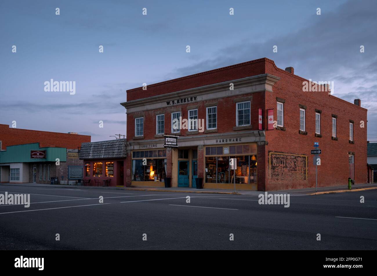 Nanton, Alberta - May 7, 2021: Facade of historical buildings in the ...