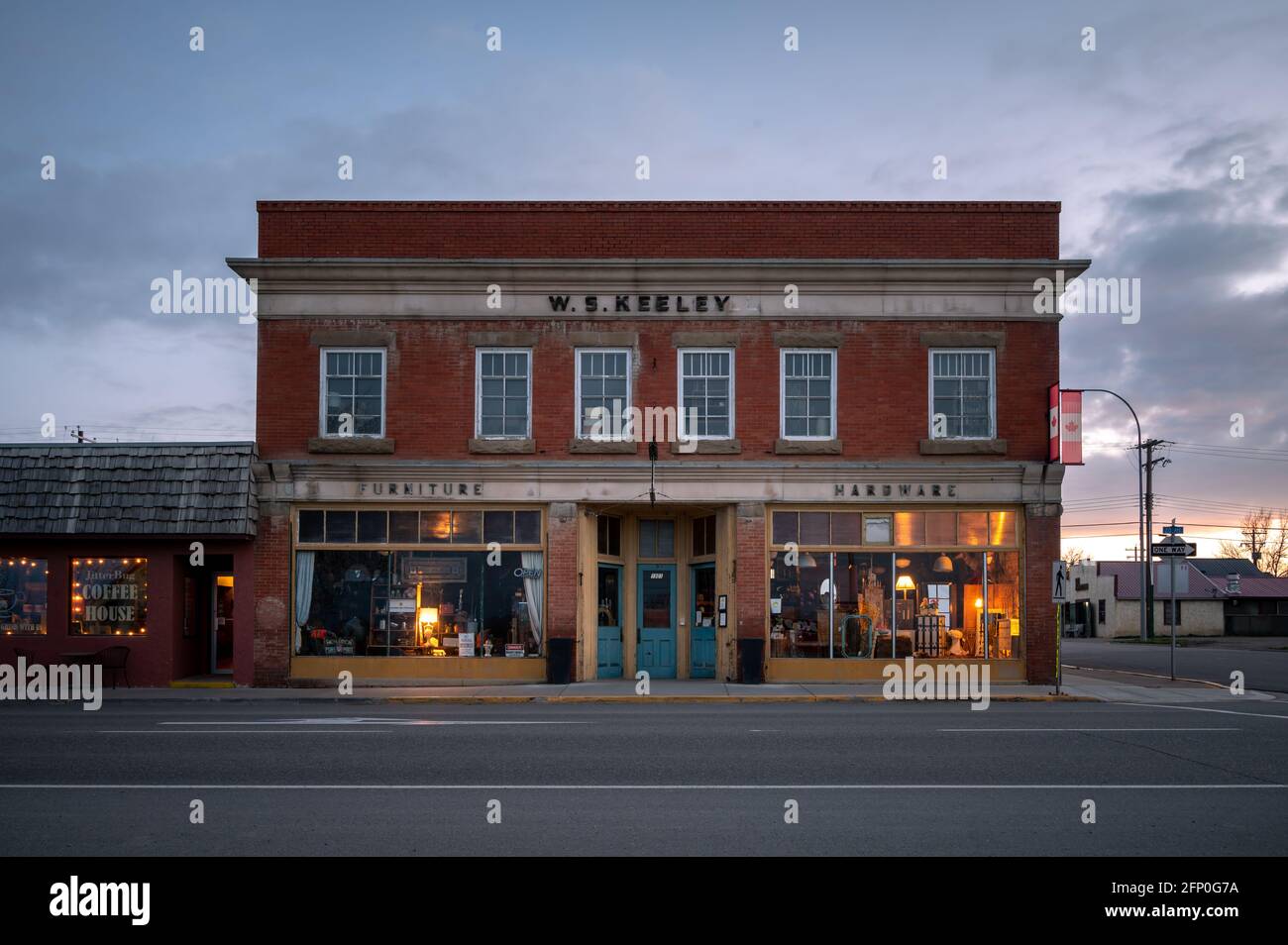 Nanton, Alberta - May 7, 2021: Facade of historical buildings in the ...