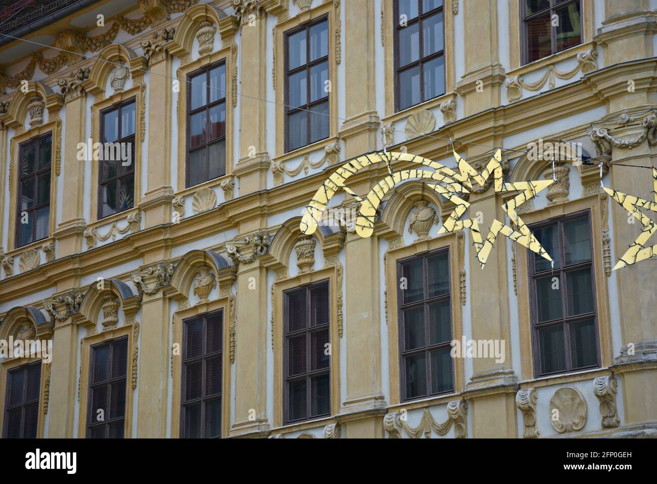 Baroque style building facade with festive Christmas decorations in ...