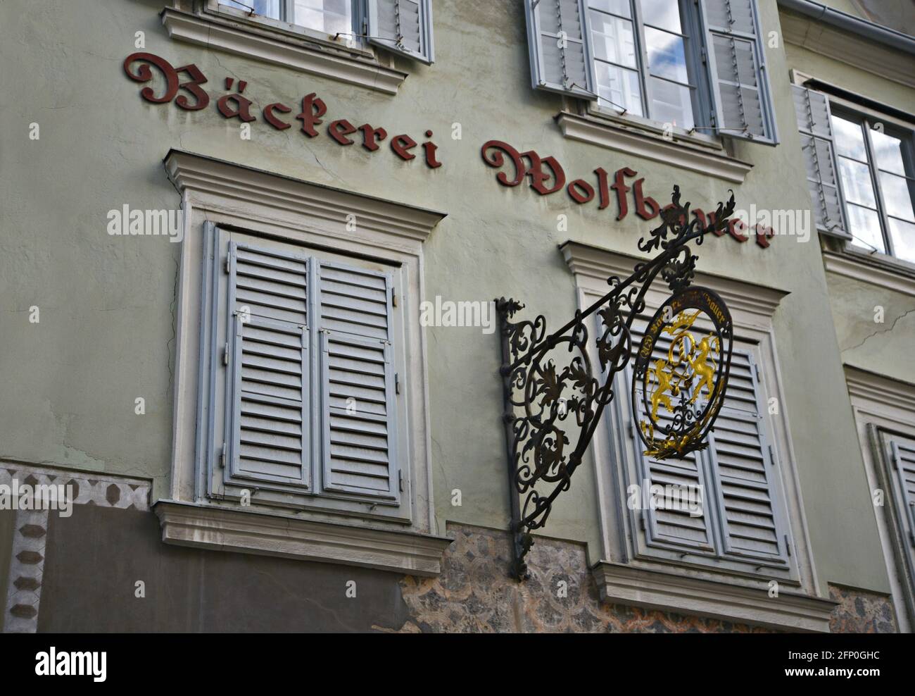 Baroque style facade of Bäckerei Wolfbauer, the renowned traditional ...