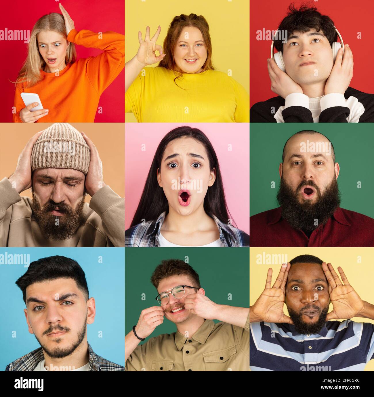 Portraits of group of people on multicolored background, collage Stock ...