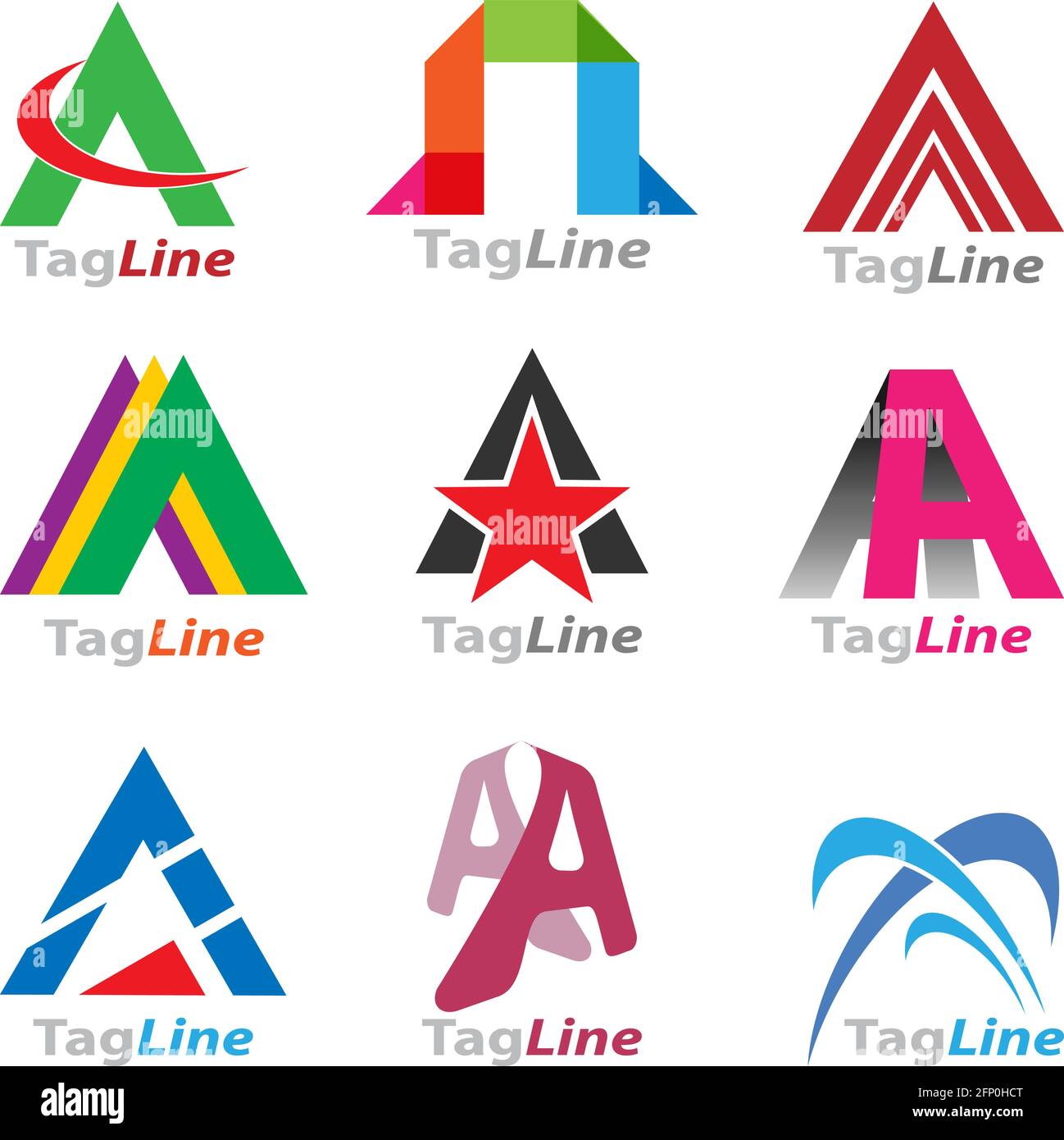 Collection of creative colorful business icon set based on letter A ...