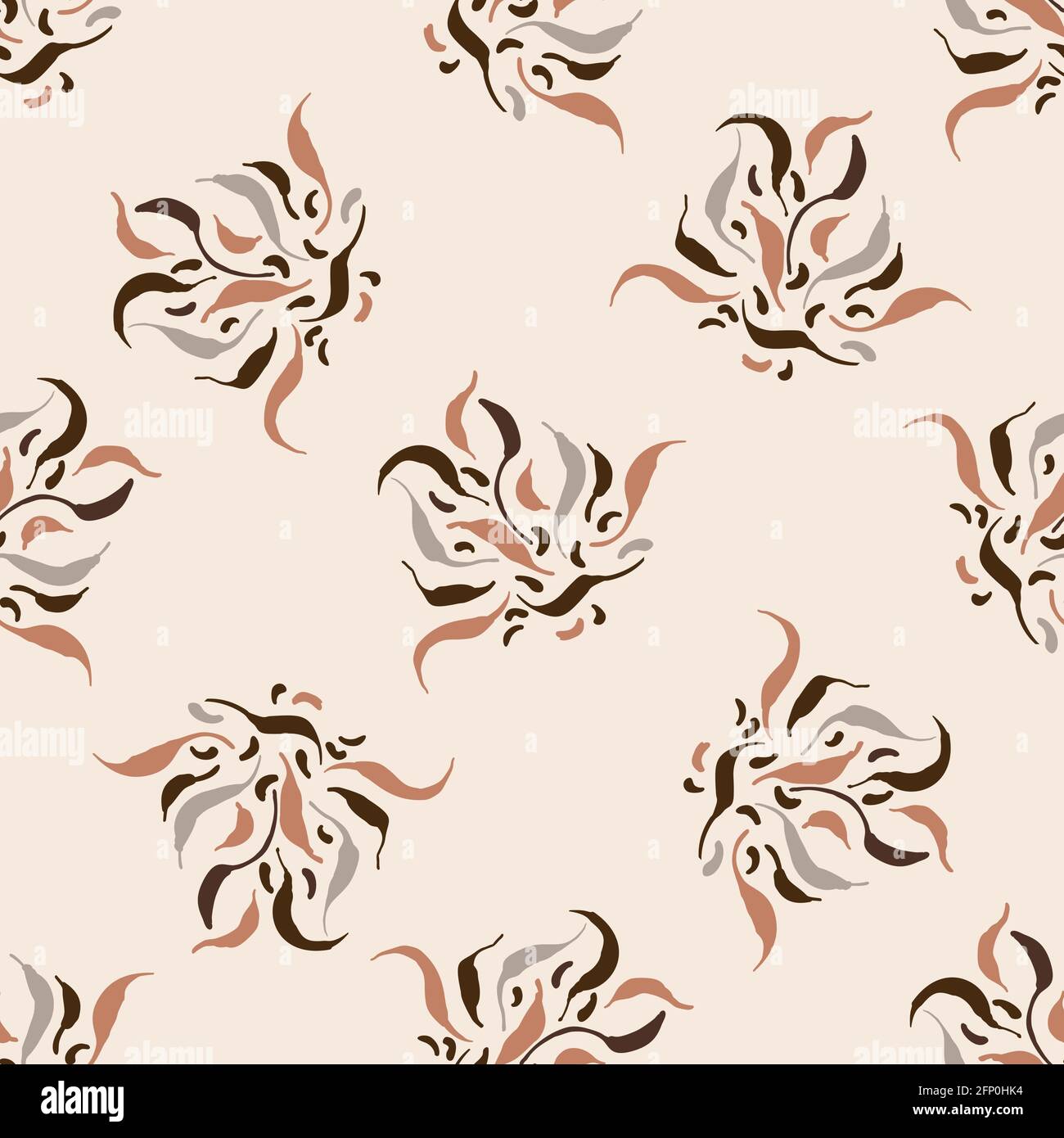 Seamless minimalist doodle leaf pattern background. Calm boho earthy ...