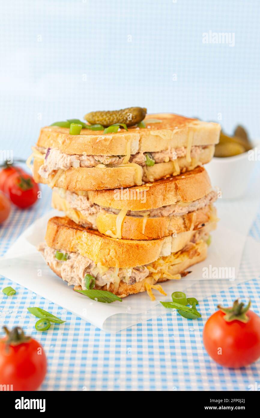 Grilled sandwich with tuna and melted cheese Stock Photo - Alamy