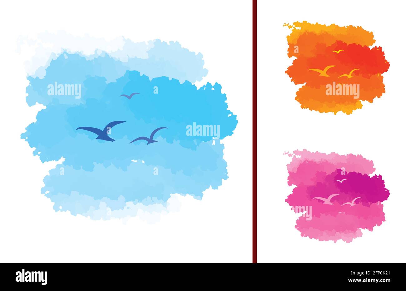 Hand painted birds in the sky. Set. Digital Art. Heaven. Background ...