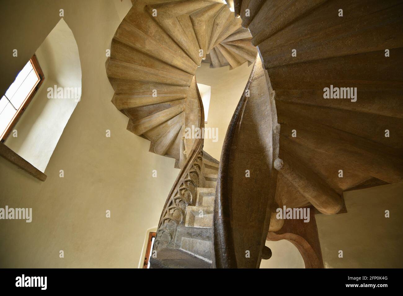 Scenic interior view of the Burg double spiral staircase, a 15th ...